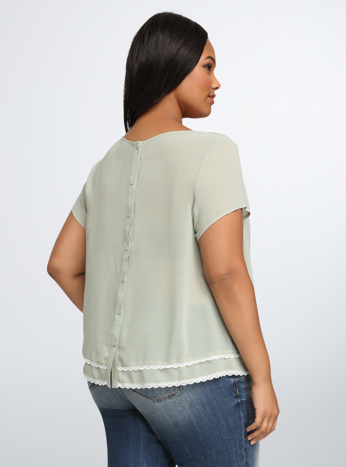 Plus Size - Embroidered Button Back Chiffon Blouse - Torrid