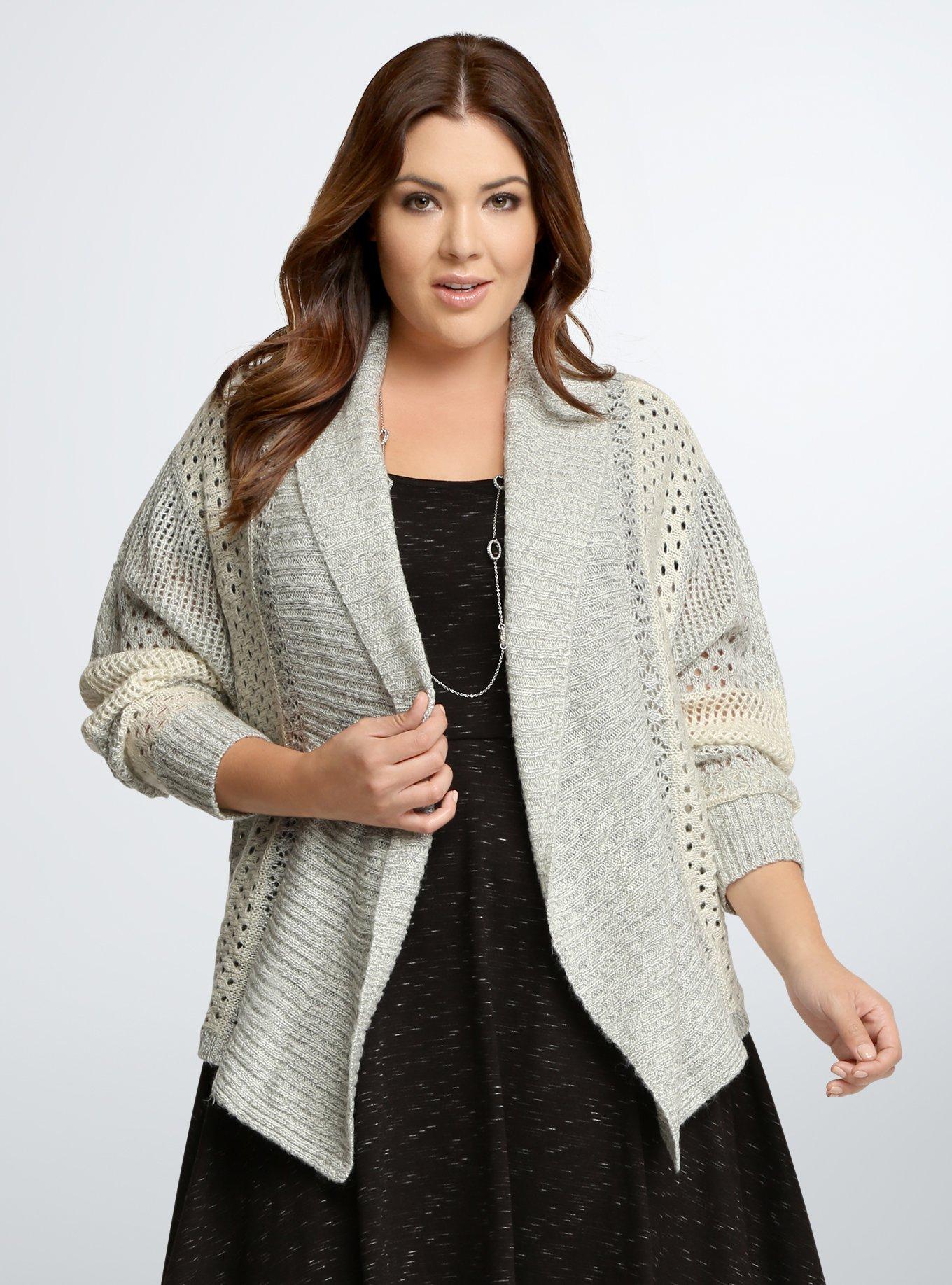 Plus Size - Color Block Open Stitch Cardigan - Torrid