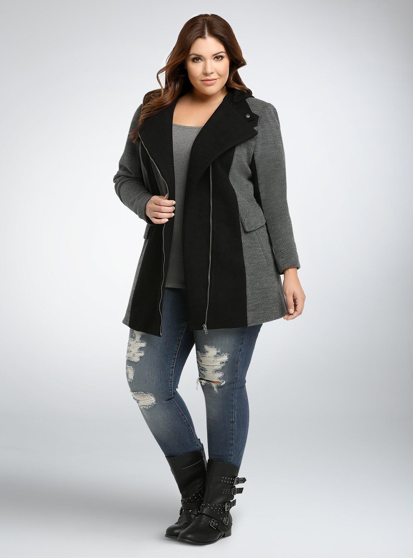 Plus Size - Color Block Fitted Coat - Torrid