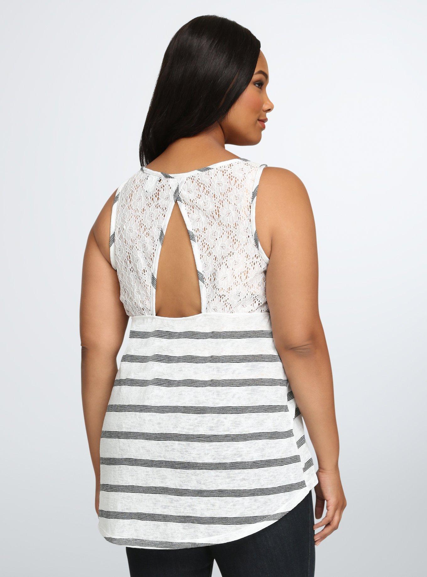 Plus Size - Striped Lace Back Tank Top - Torrid