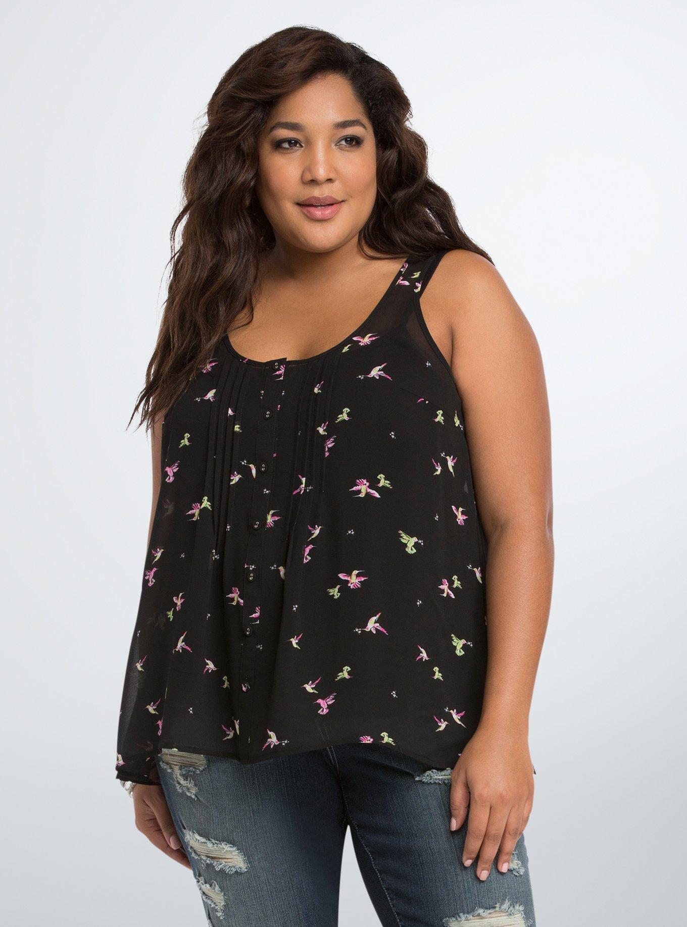 Plus Size - Hummingbird Print Tulip Back Tank Top - Torrid