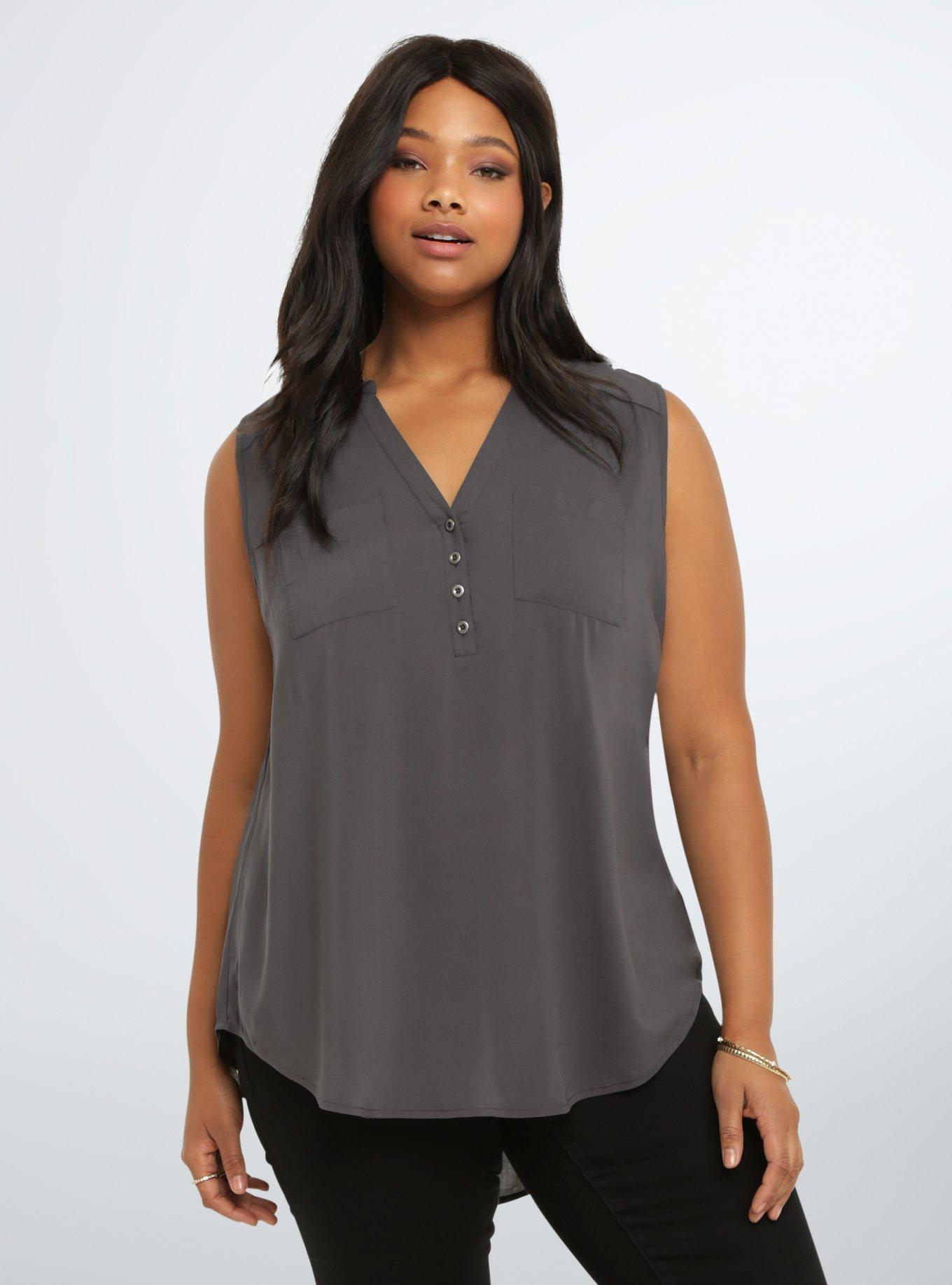 Plus Size - Challis Button Tank Top - Torrid