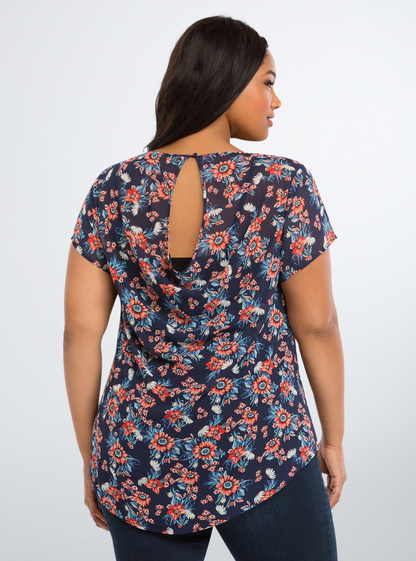 Plus Size - Floral Chiffon Drape Back Top - Torrid