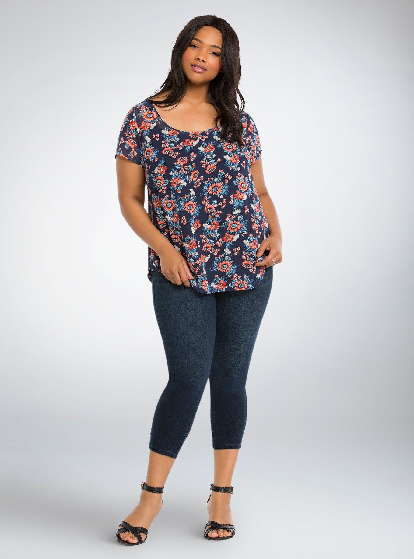 Plus Size - Floral Chiffon Drape Back Top - Torrid