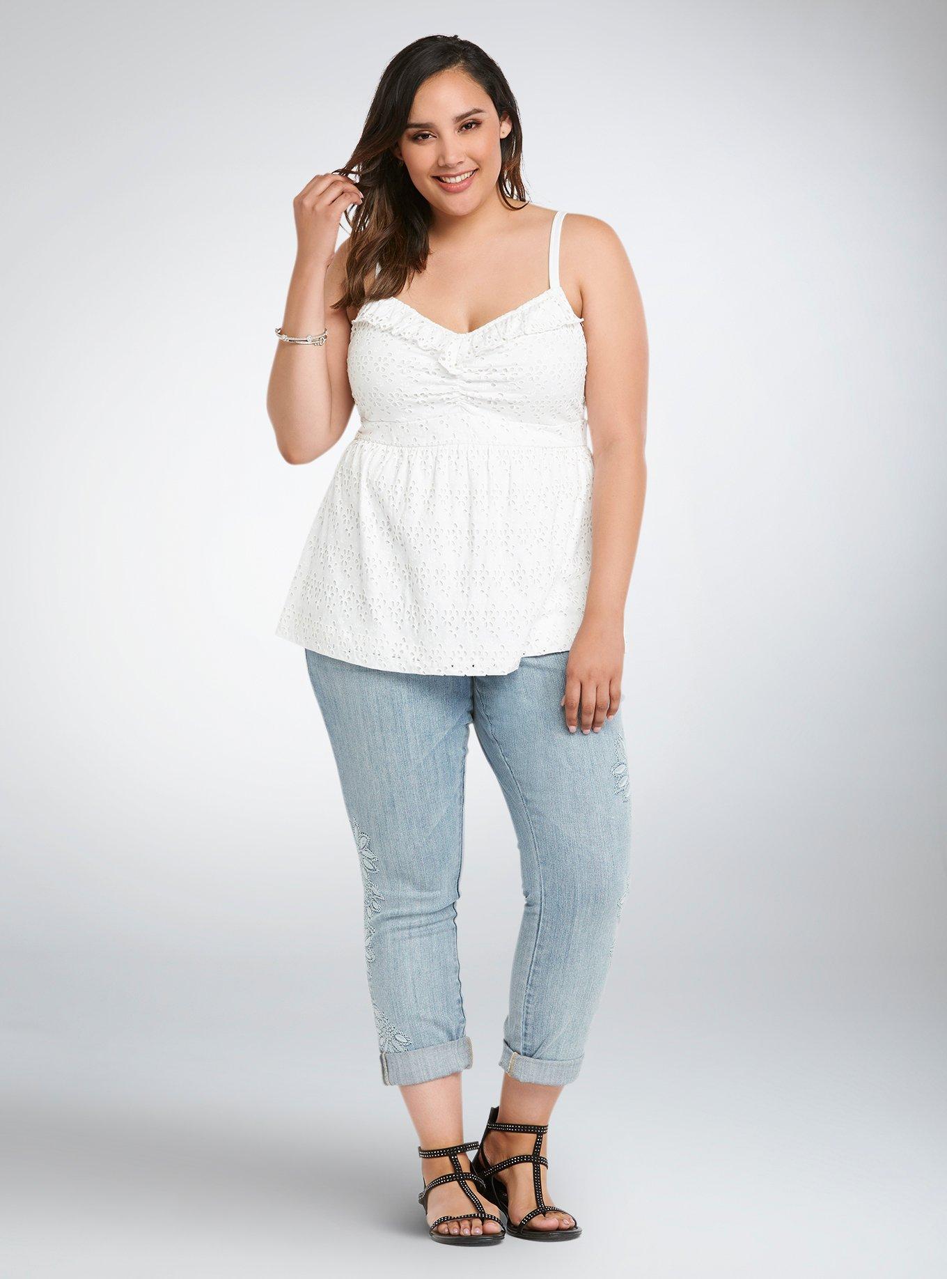 Plus Size - Torrid Premium Boyfriend Jeans - Light Wash with Embroidery ...