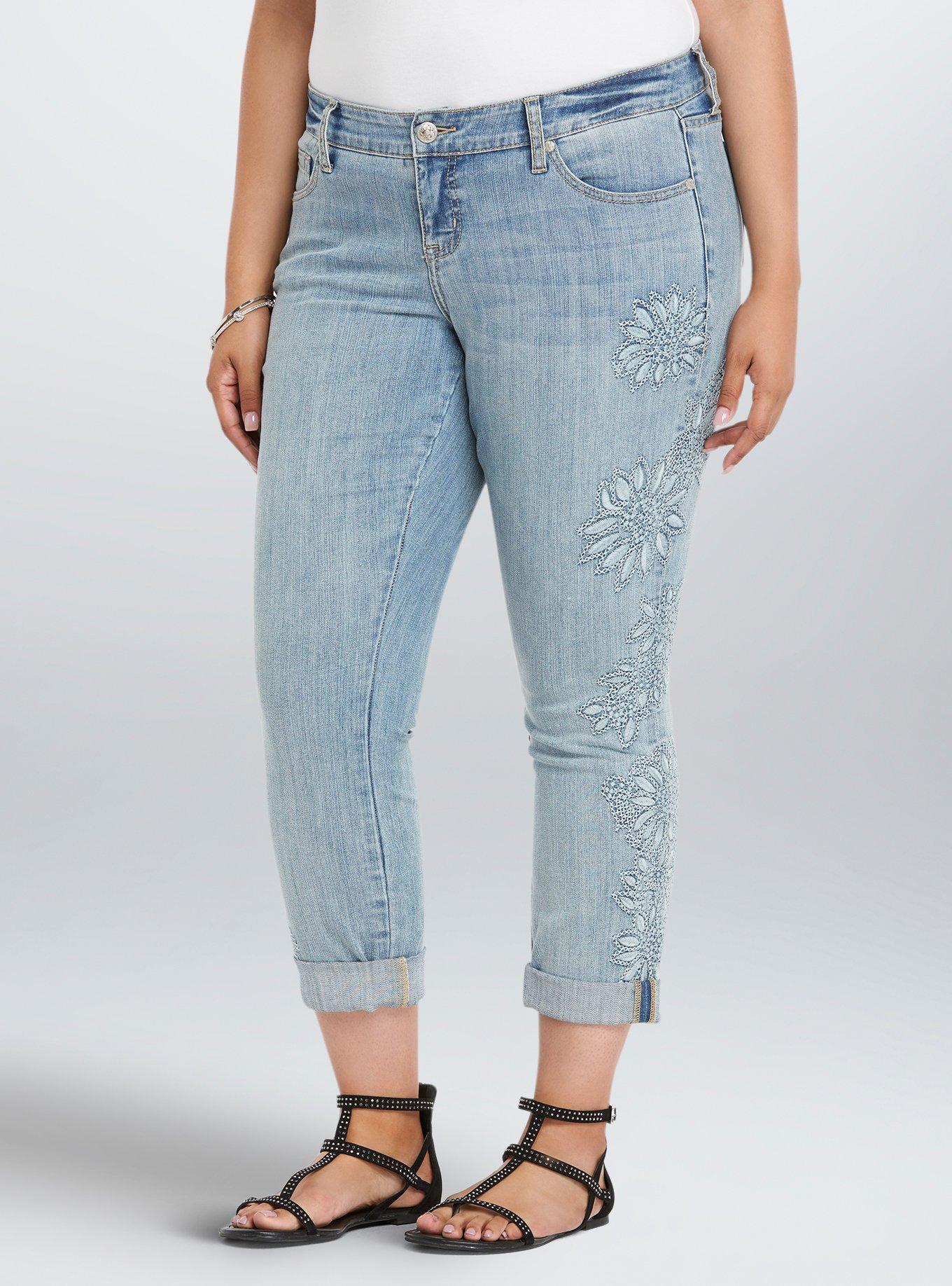 Plus Size - Torrid Premium Boyfriend Jeans - Light Wash with Embroidery ...