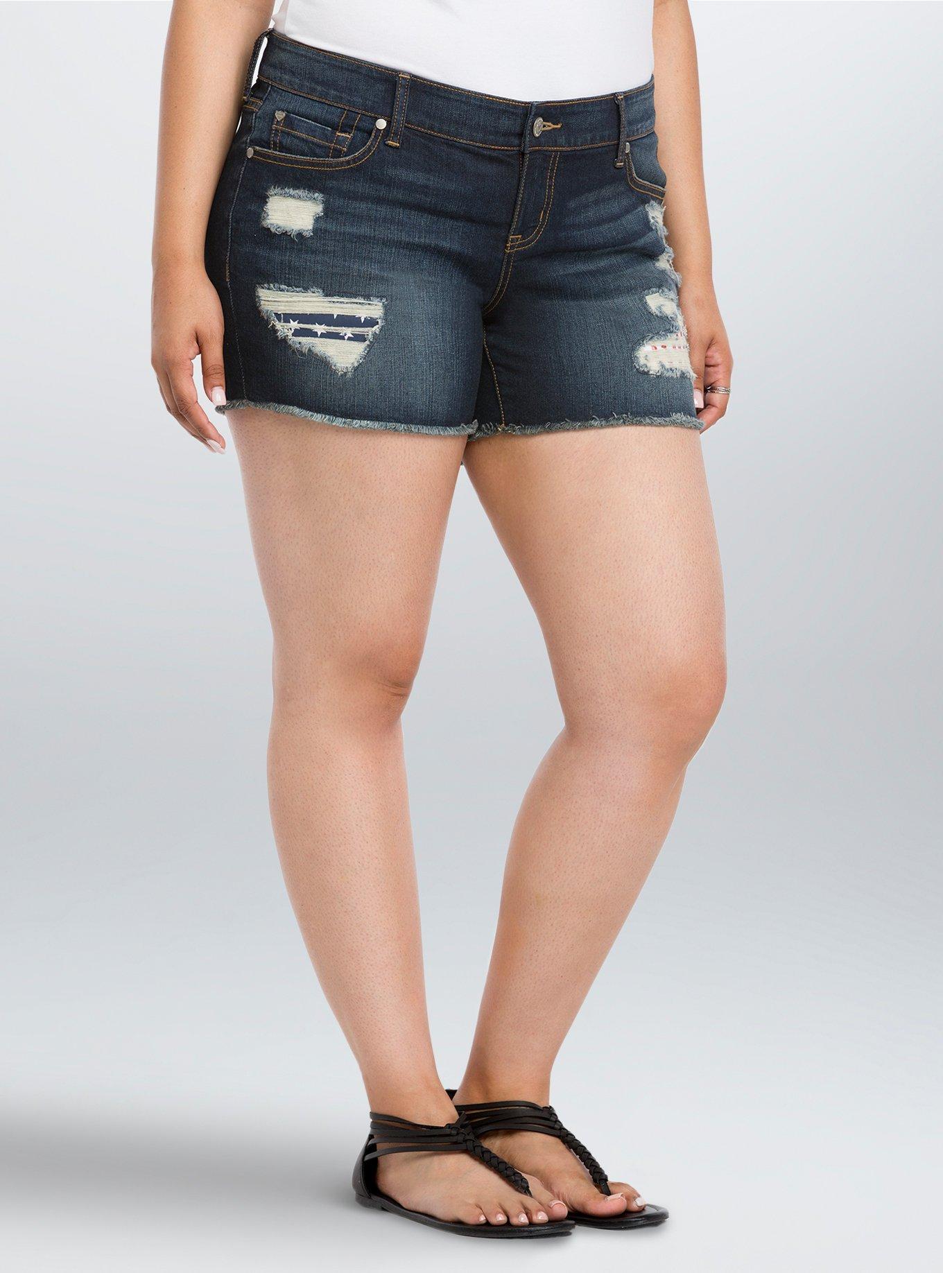 Plus Size - Torrid Skinny Shorts - Dark Wash with American Flag ...