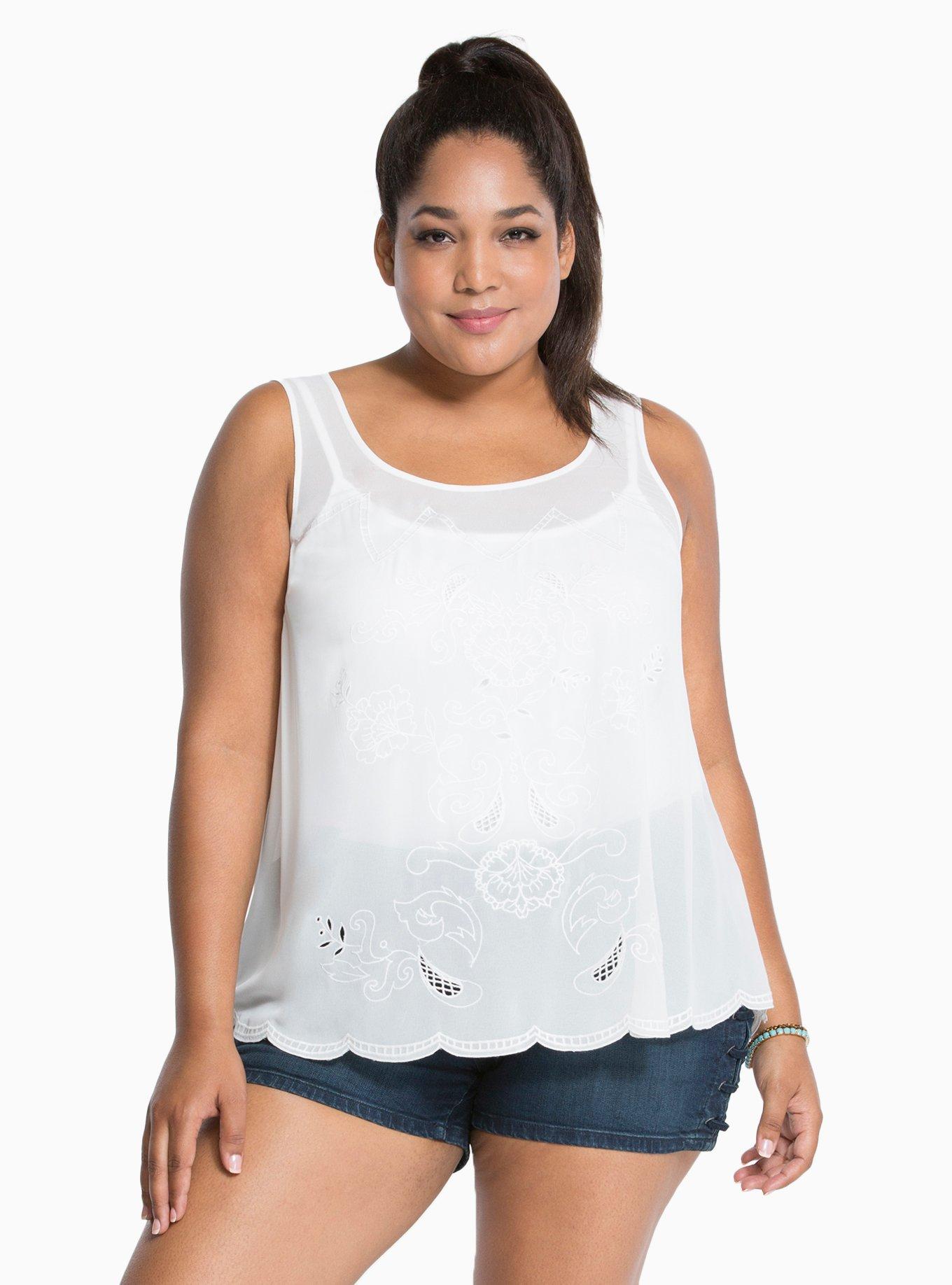 Plus Size - Embroidered Split Back Tank Top - Torrid