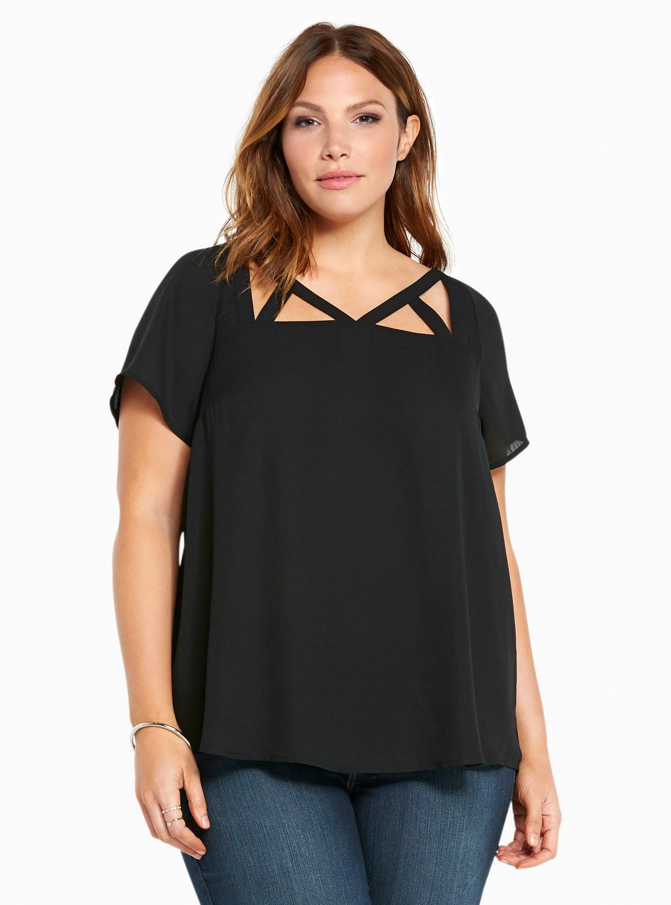 Plus Size - Georgette Cage Front Top - Torrid
