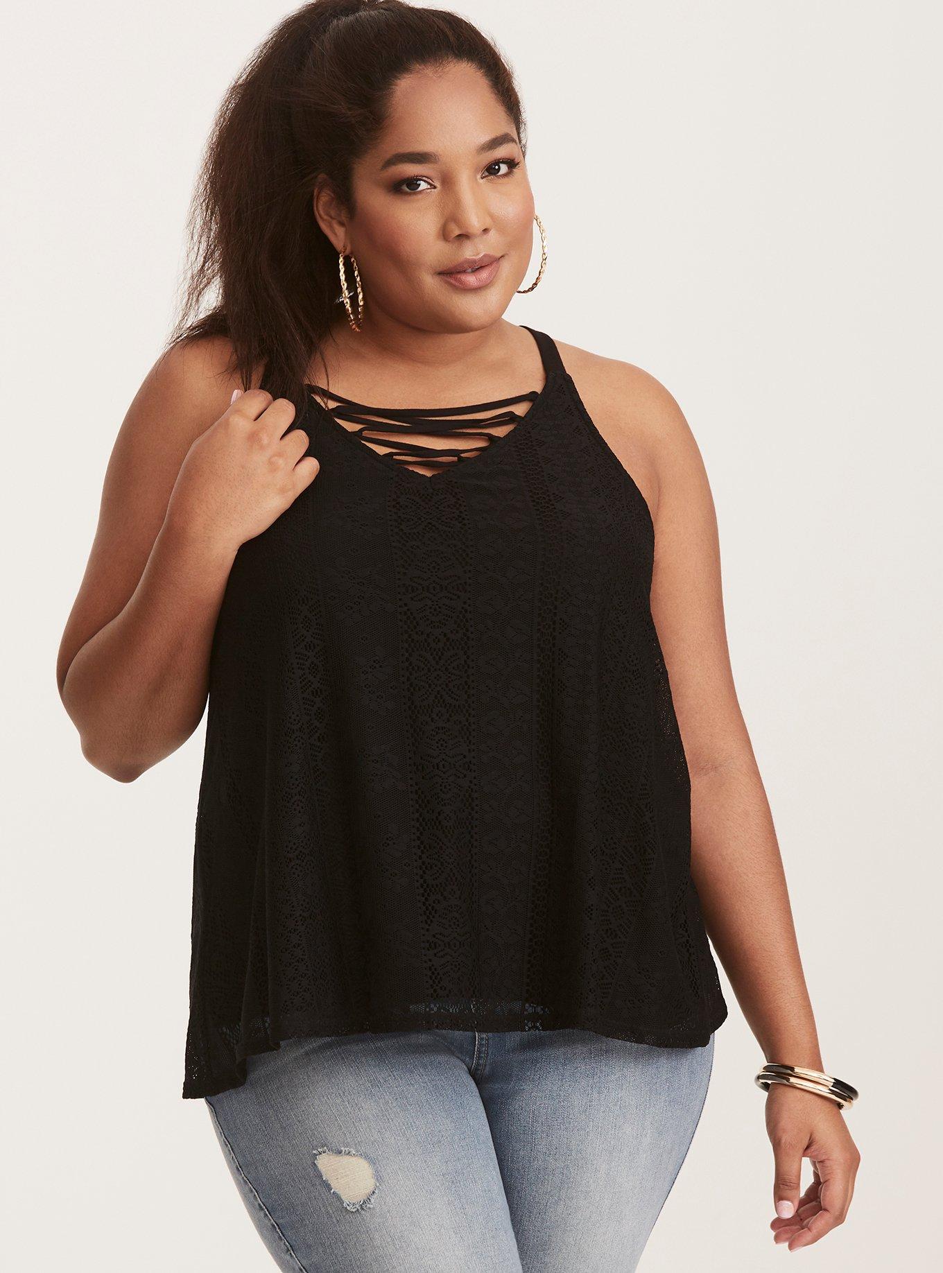Plus Size - Lace Overlay Crisscross Tank Top - Torrid