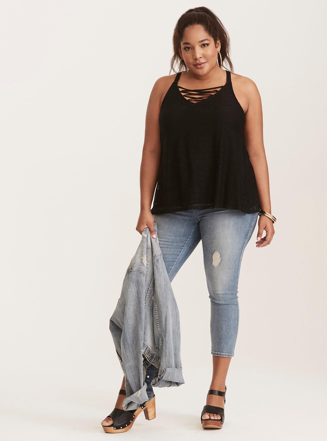 Plus Size - Lace Overlay Crisscross Tank Top - Torrid