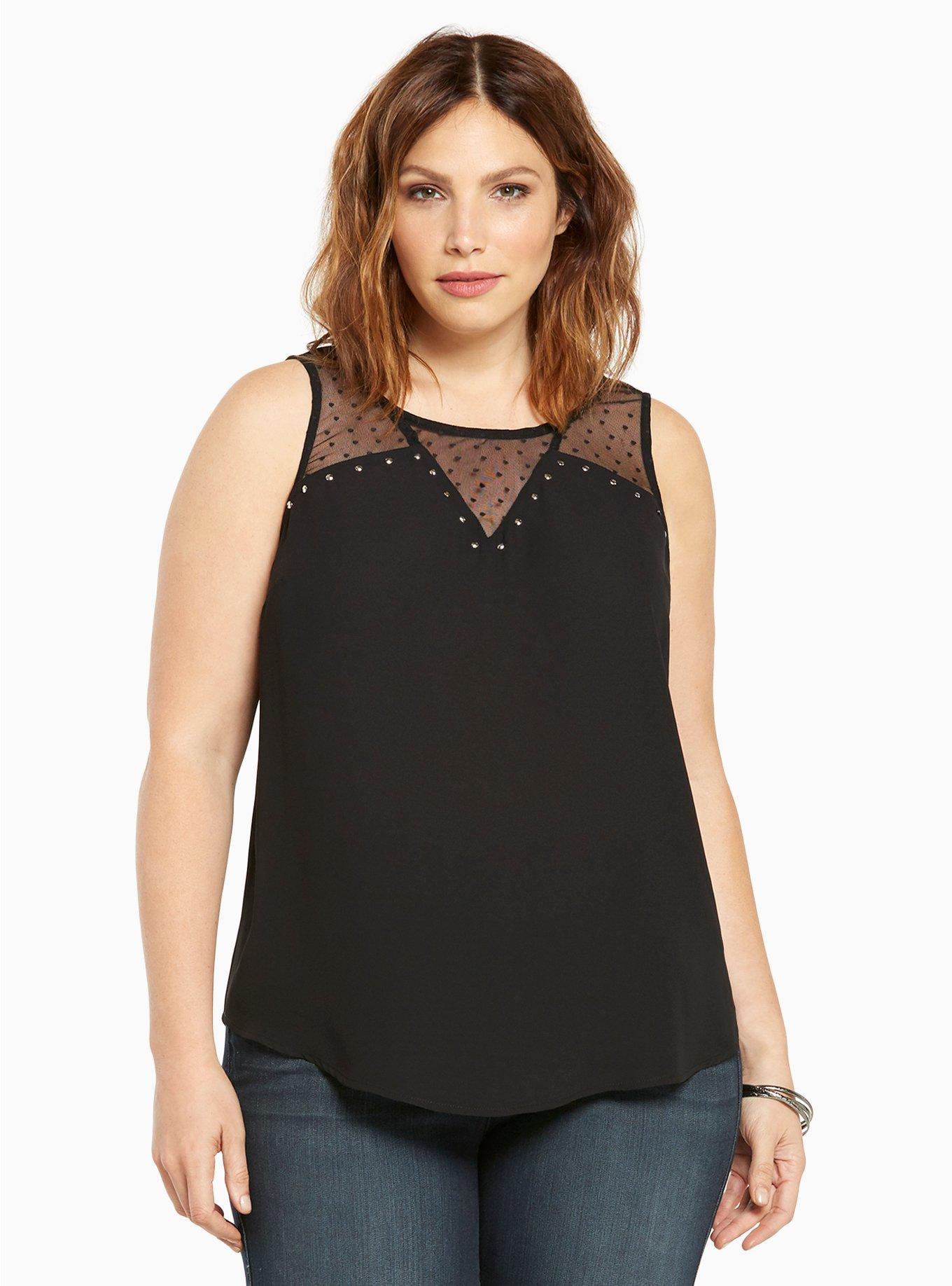 Plus Size - Mesh Inset Stud Tank Top - Torrid