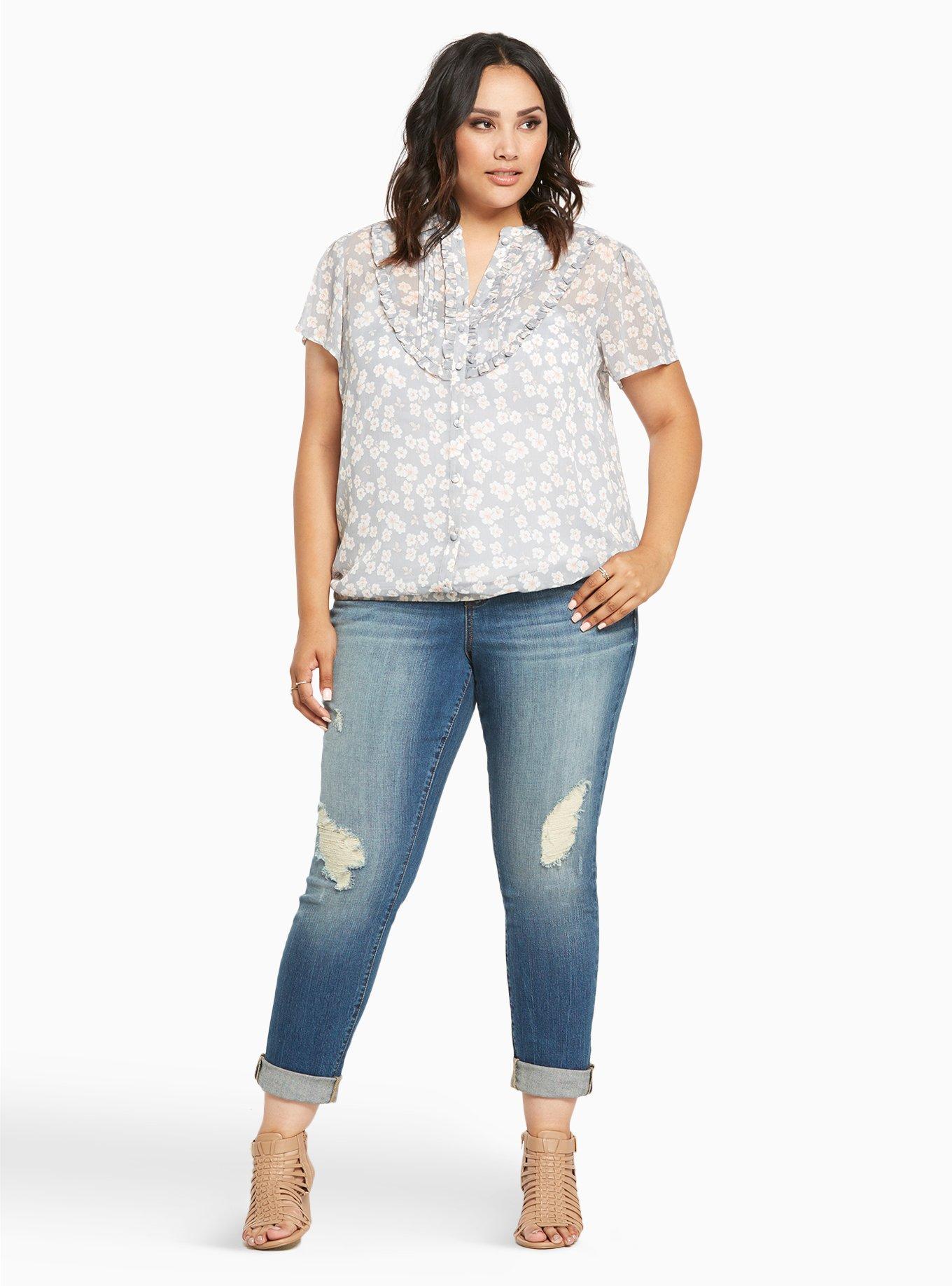 Plus Size - Floral Print Chiffon Ruffle Banded Bottom Top - Torrid