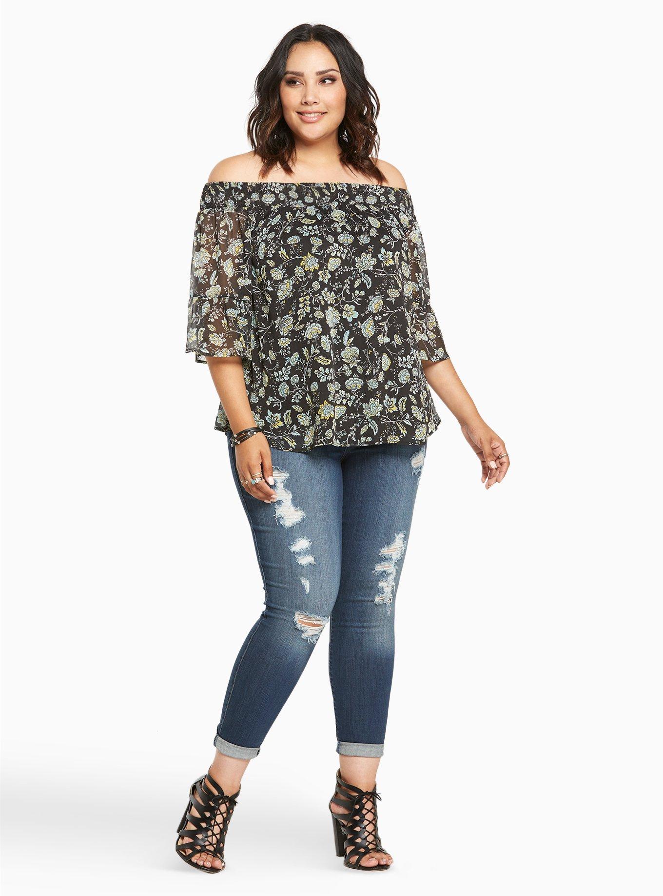 Plus Size - Floral Print Chiffon Off Shoulder Top - Torrid
