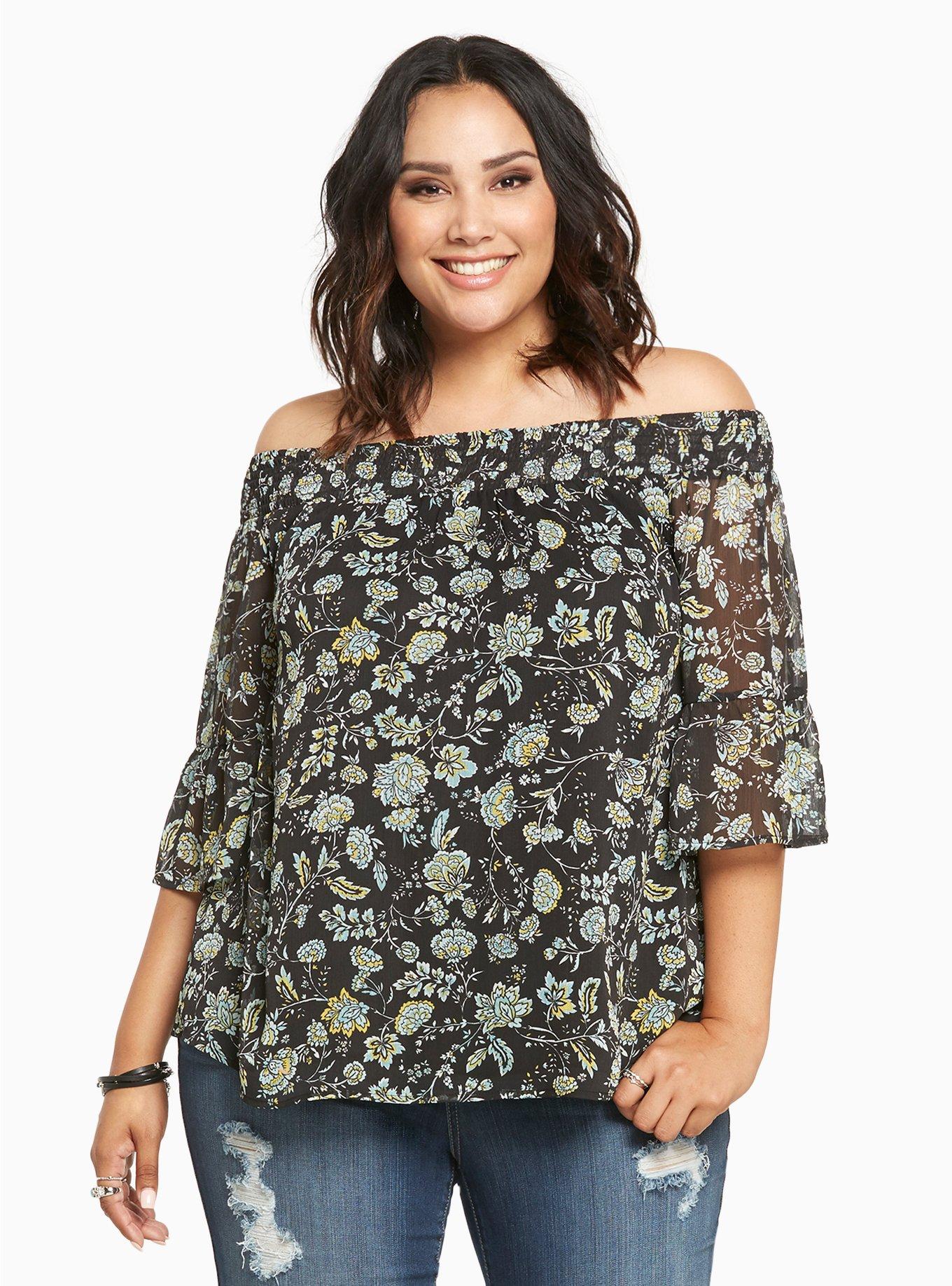 Plus Size - Floral Print Chiffon Off Shoulder Top - Torrid