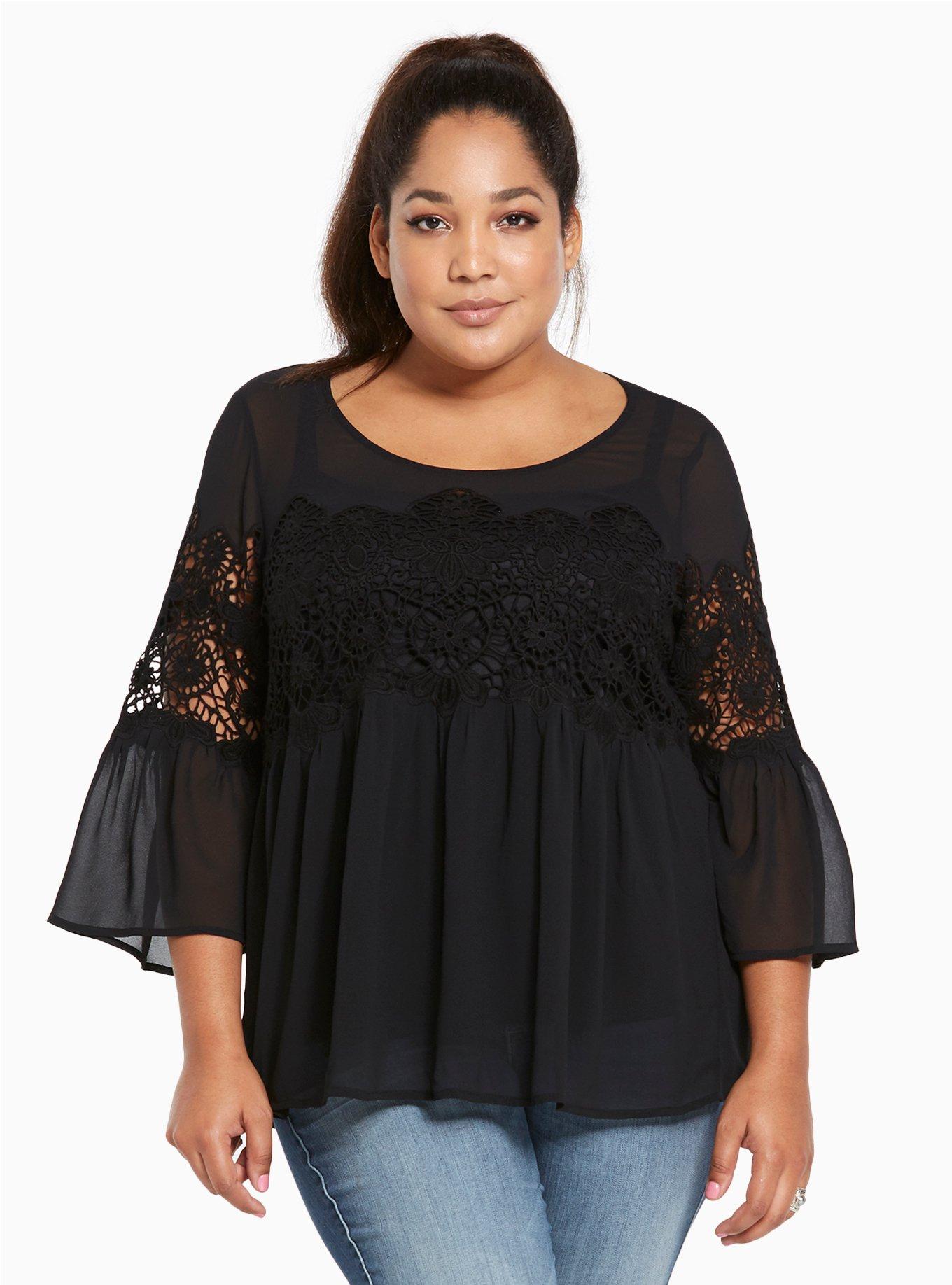 Plus Size - Lace Inset Chiffon Top - Torrid
