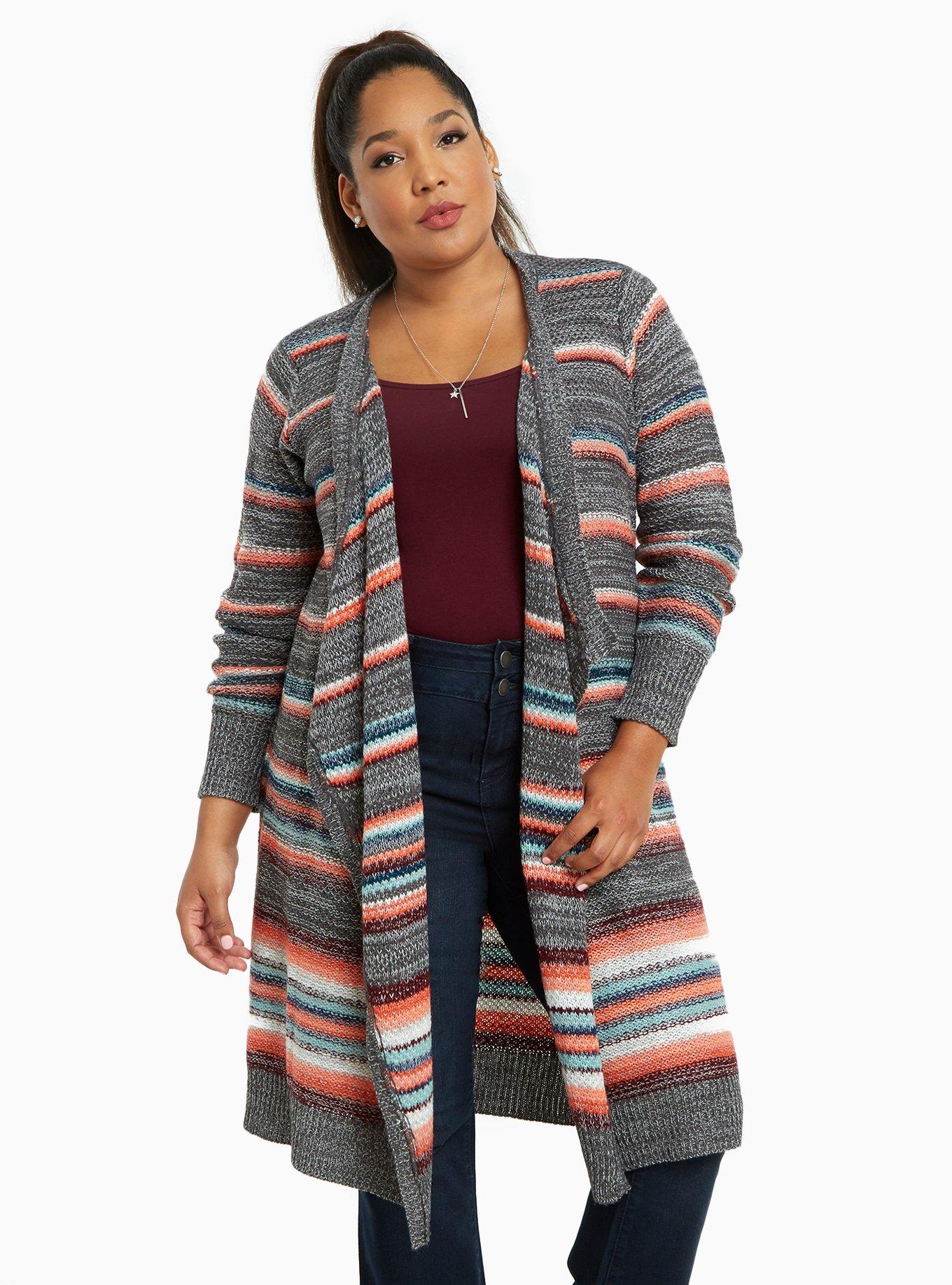 Plus Size - Striped Duster Cardigan - Torrid