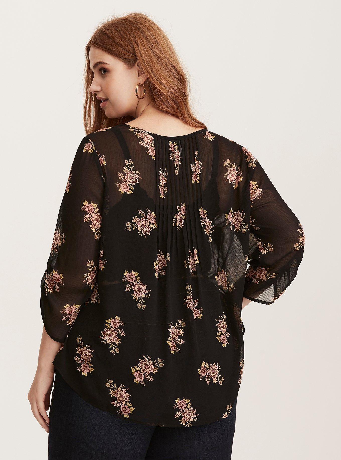 Plus Size - Floral Print Chiffon Pintuck Top - Torrid