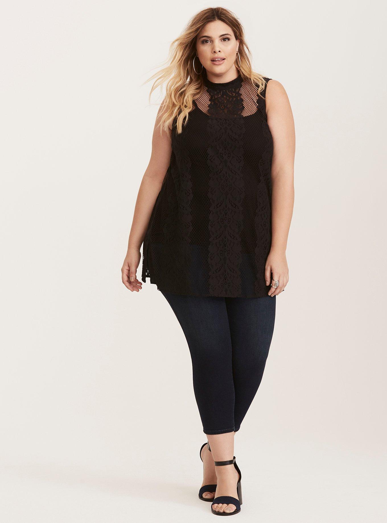 Plus Size - Lace Mock Neck Slit Side Tank Top - Torrid