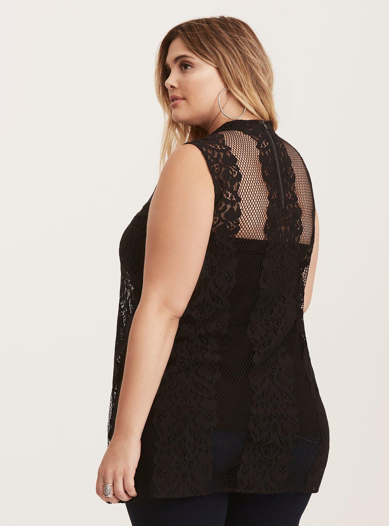 Plus Size - Lace Mock Neck Slit Side Tank Top - Torrid