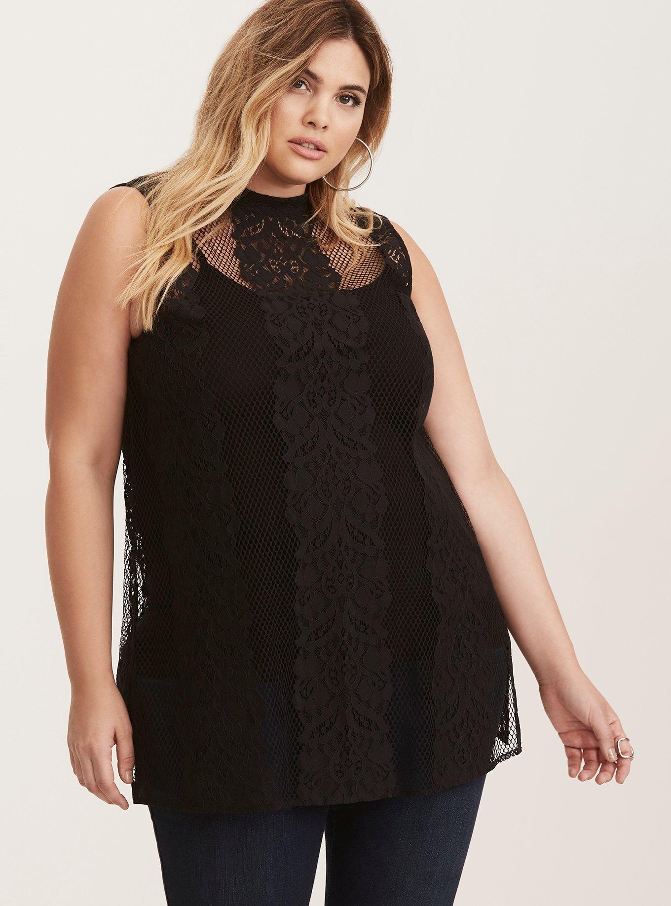 Plus Size - Lace Mock Neck Slit Side Tank Top - Torrid