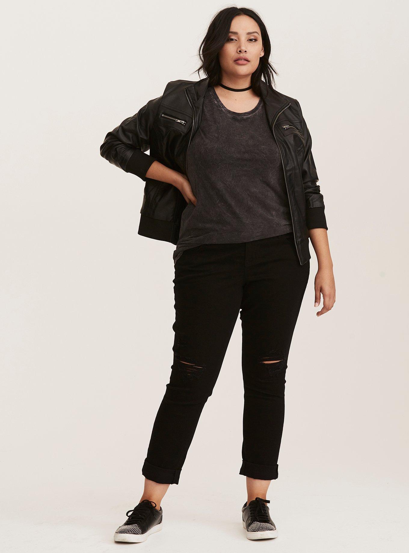 Plus Size - Torrid Boyfriend Jeans - Black Wash with Ripped Destruction ...