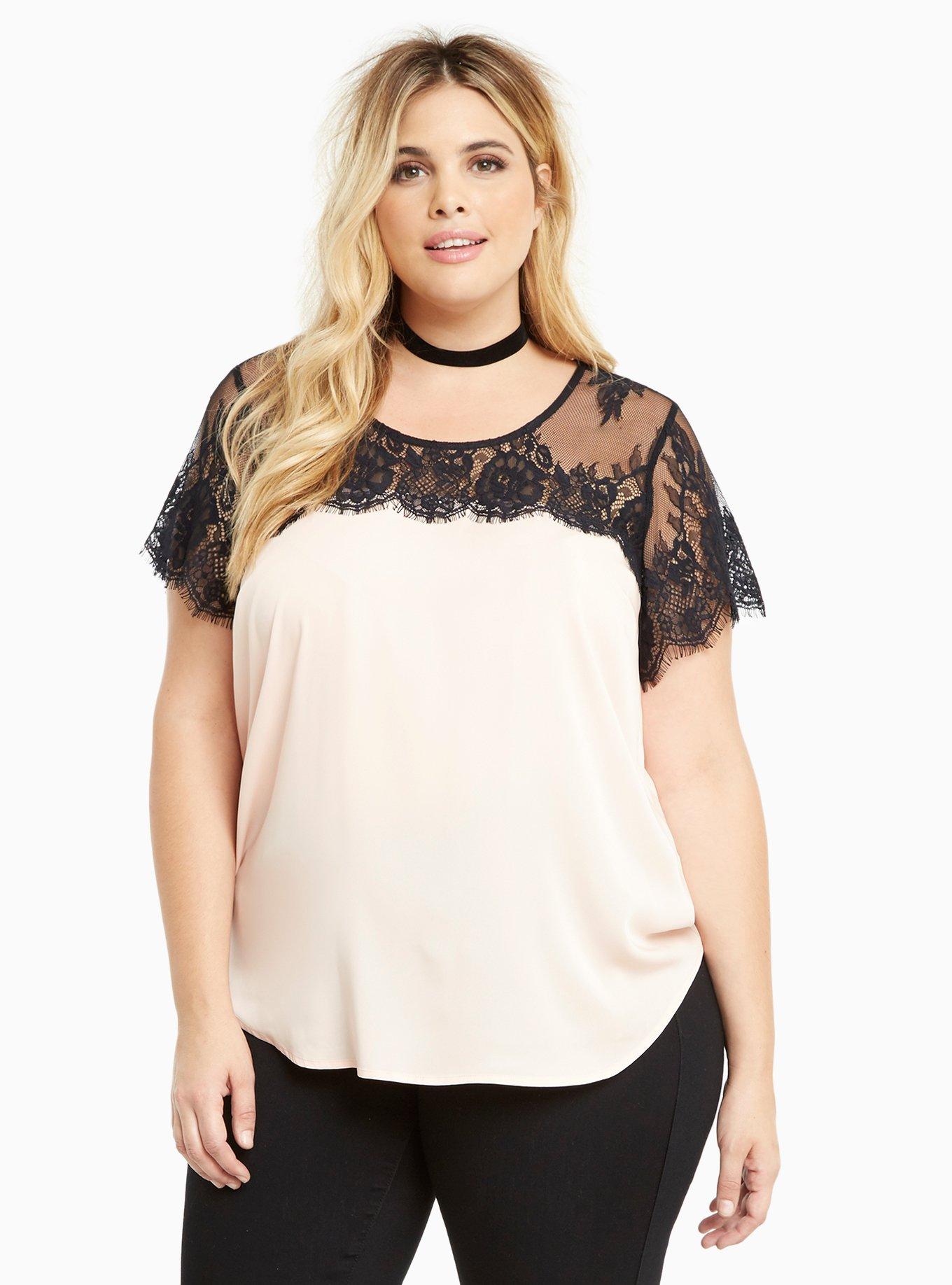 Plus Size - Lace Inset Satin Blouse - Torrid