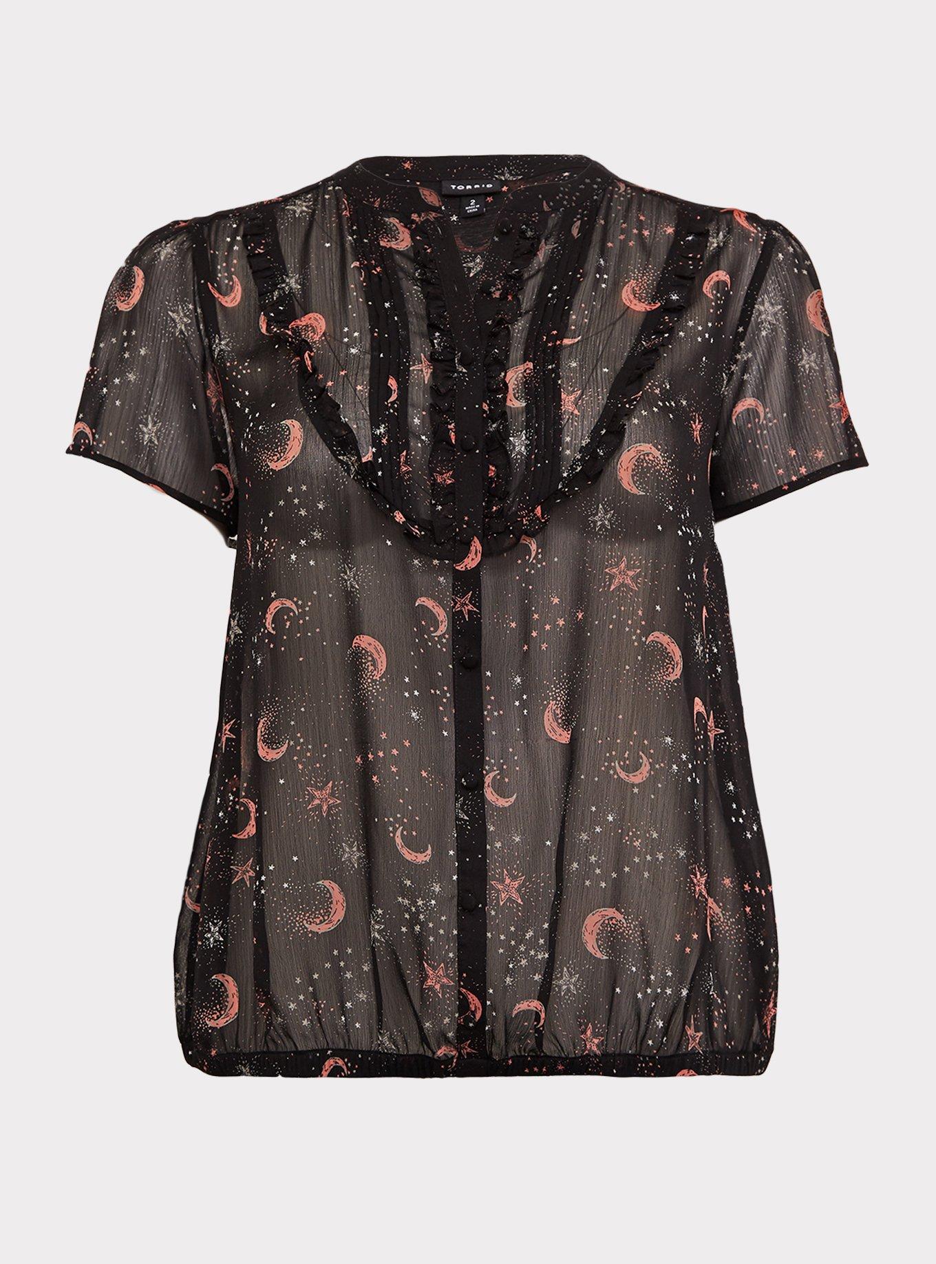 Plus Size - Black Star Print Chiffon Banded Top - Torrid