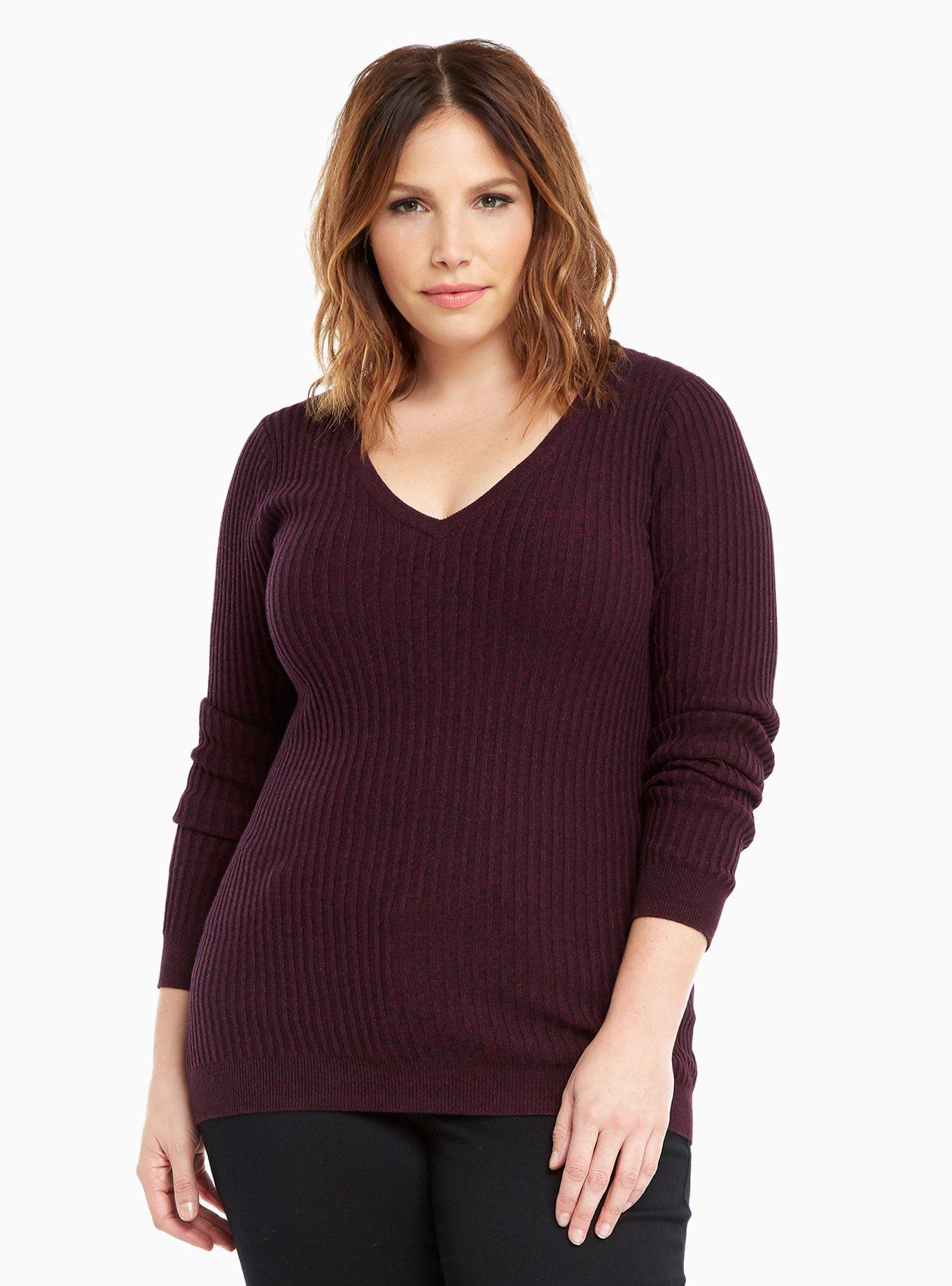 Plus Size - Ribbed Knit V-Neck Sweater - Torrid
