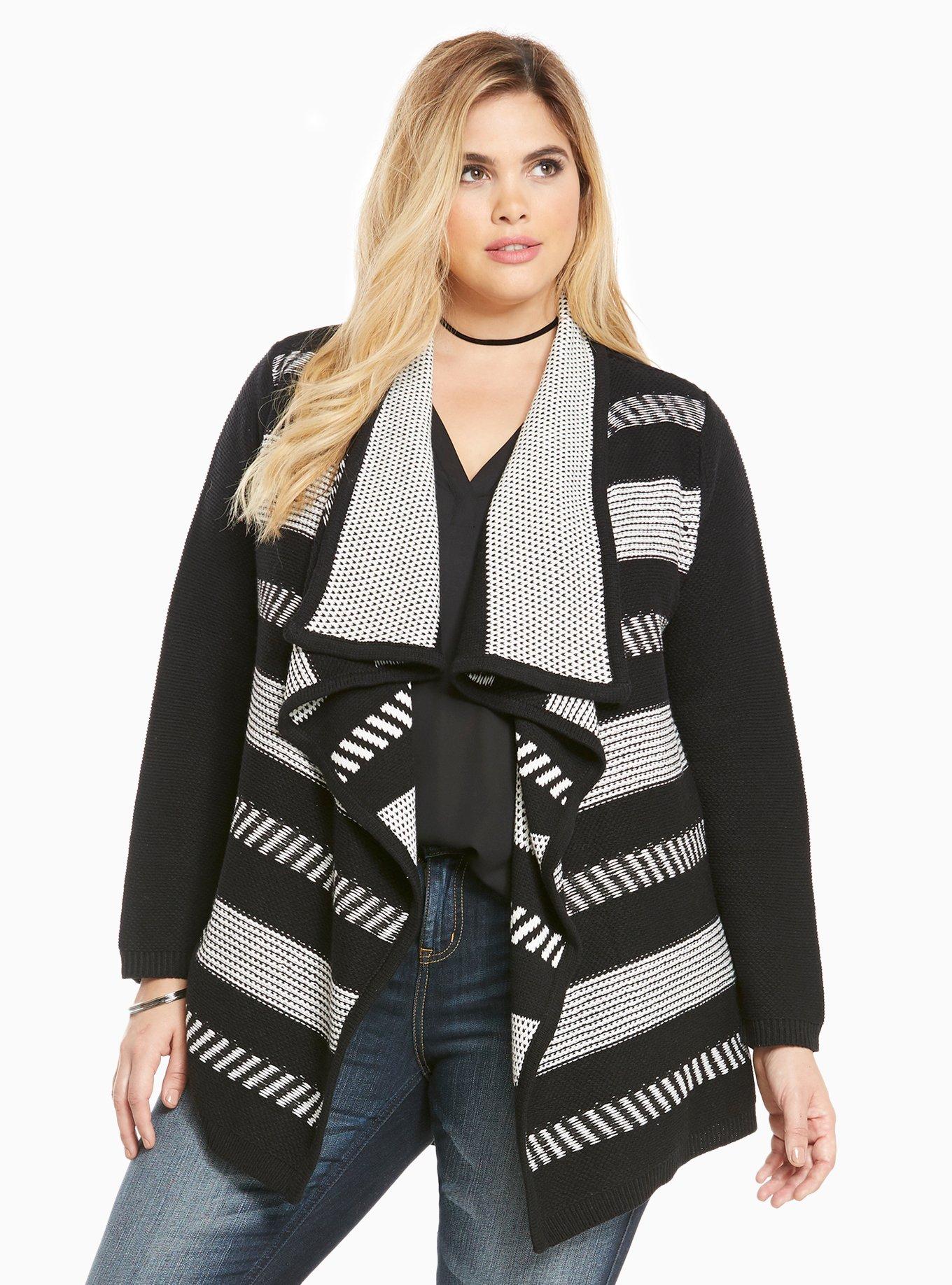 Plus Size - Stripe Draped Open Front Cardigan - Torrid