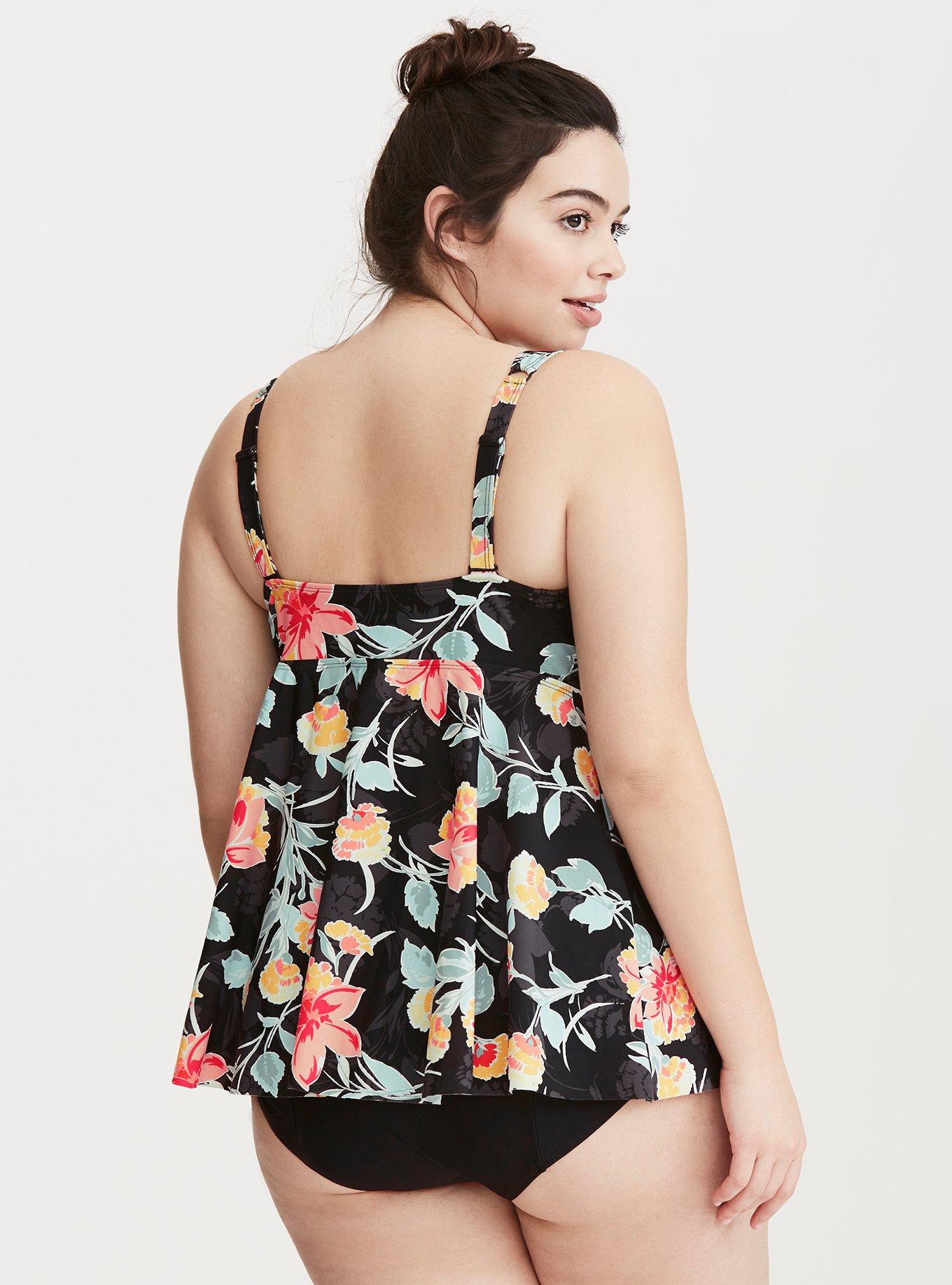 Plus Size - Floral Print Babydoll Tankini Top - Torrid