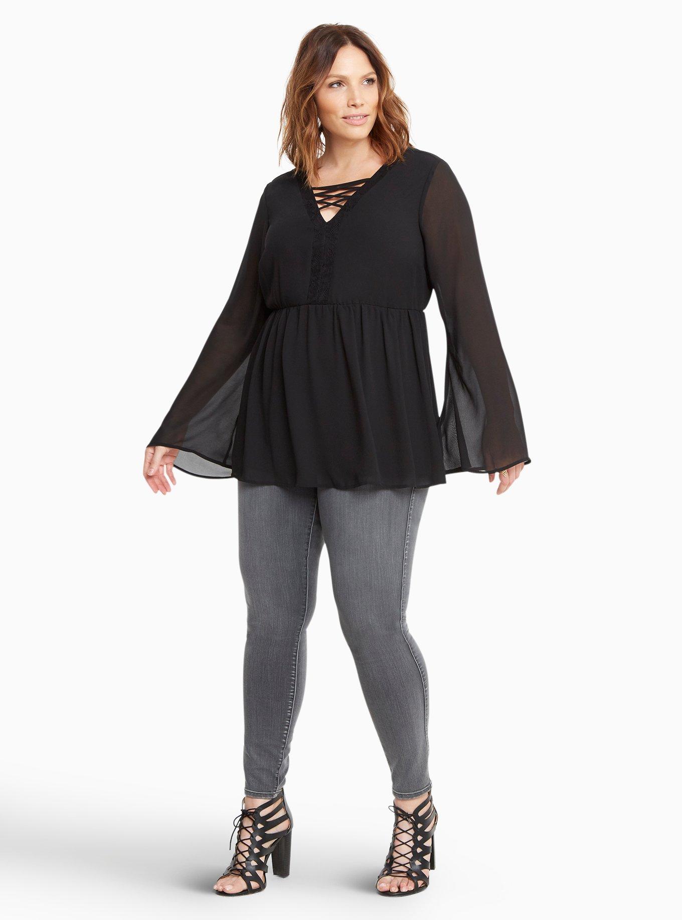 Plus Size - Chiffon Lace Up Top - Torrid