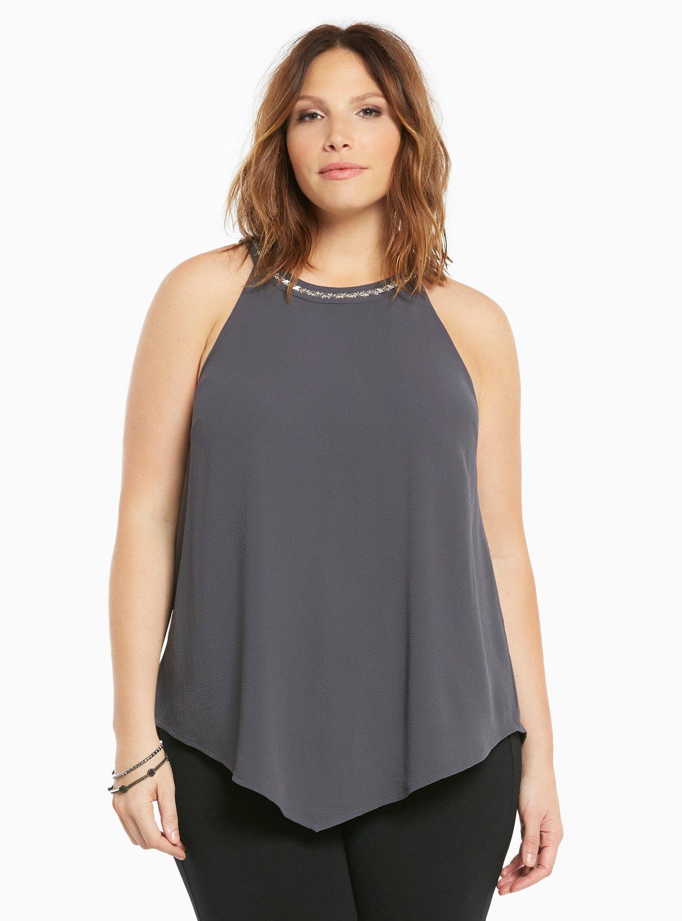 Plus Size - Embellished Neck Crepe Tank Top - Torrid