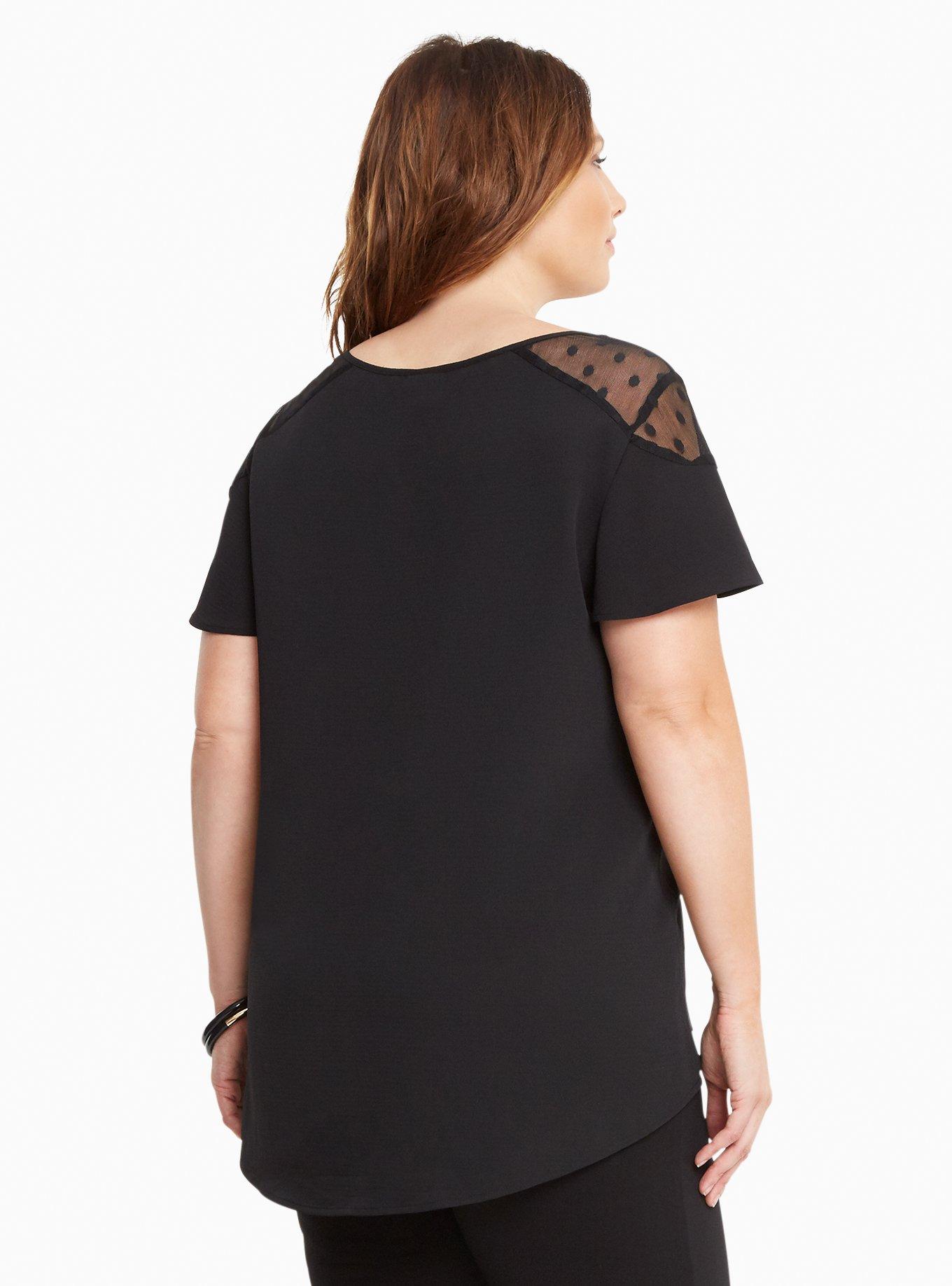 Plus Size - Crepe Mesh Dot Flutter Sleeve Top - Torrid