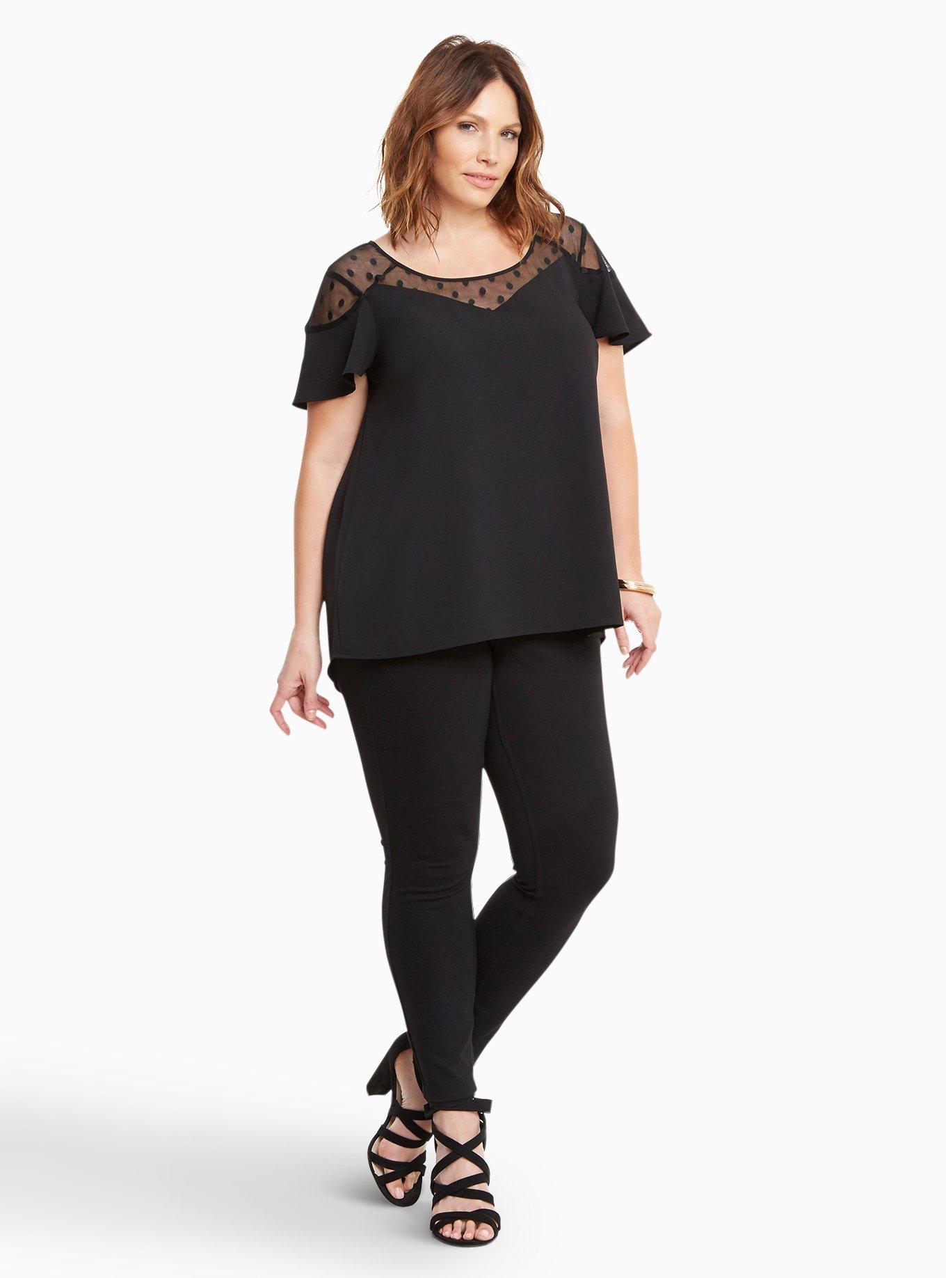 Plus Size - Crepe Mesh Dot Flutter Sleeve Top - Torrid