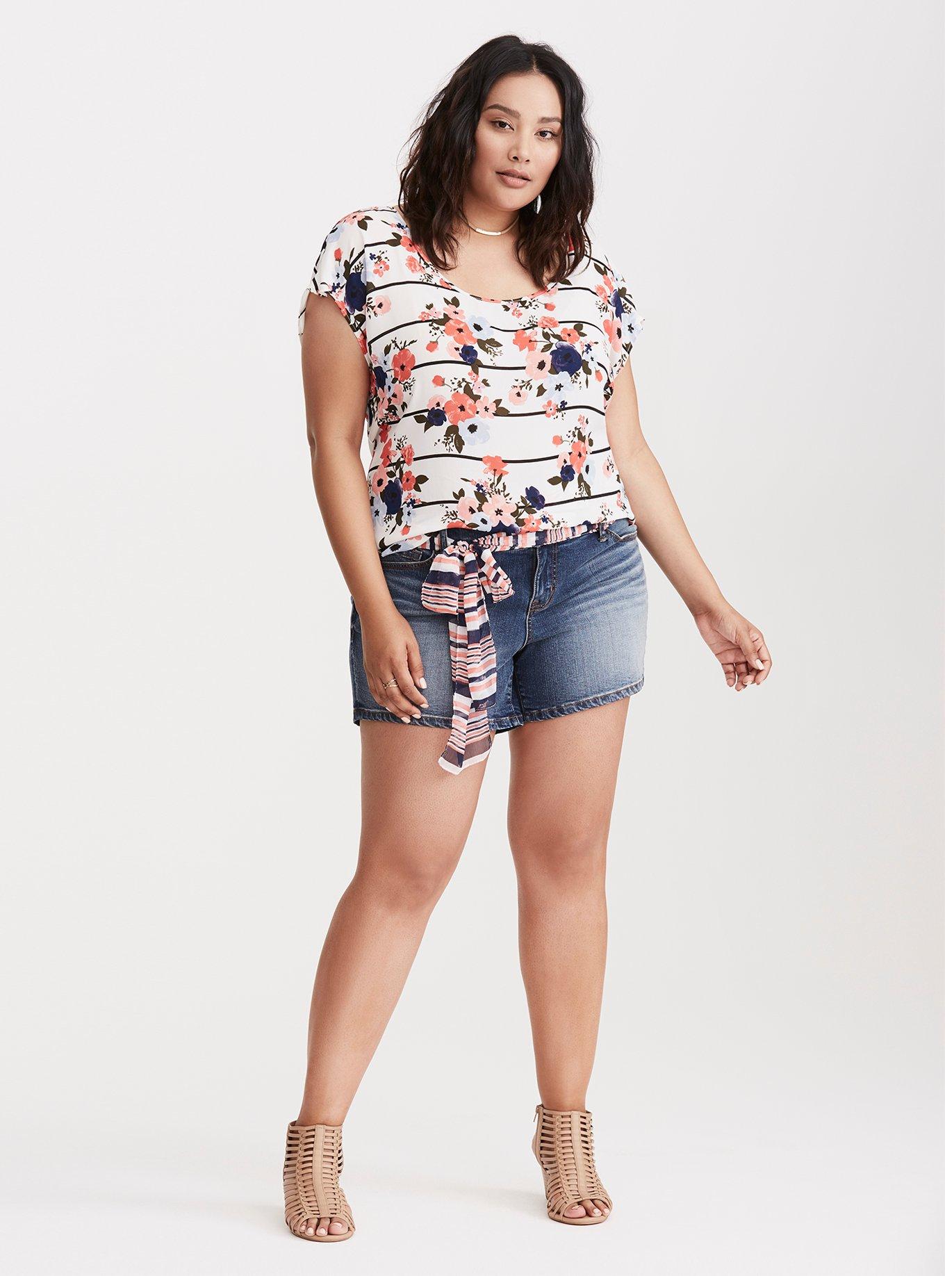 Plus Size - Floral Print Georgette Button Back Top - Torrid