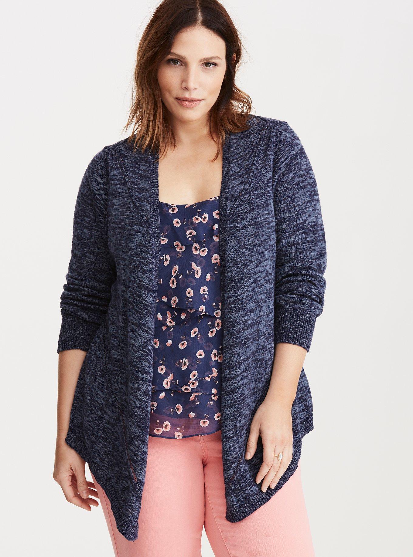 Plus Size - Needle Stitch Draped Front Cardigan - Torrid