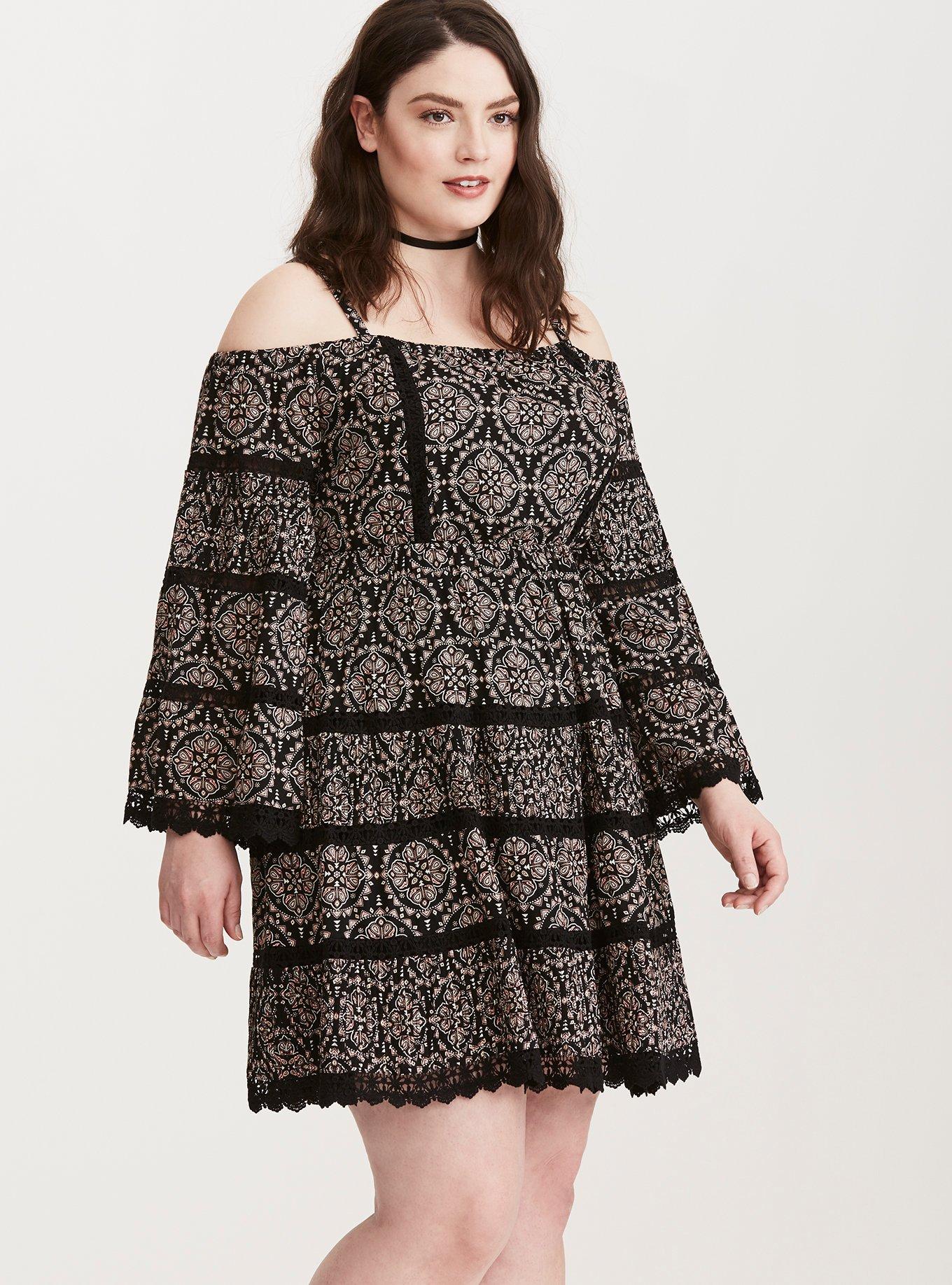 Plus Size - Torrid Insider Medallion Print Cold Shoulder Skater Dress ...