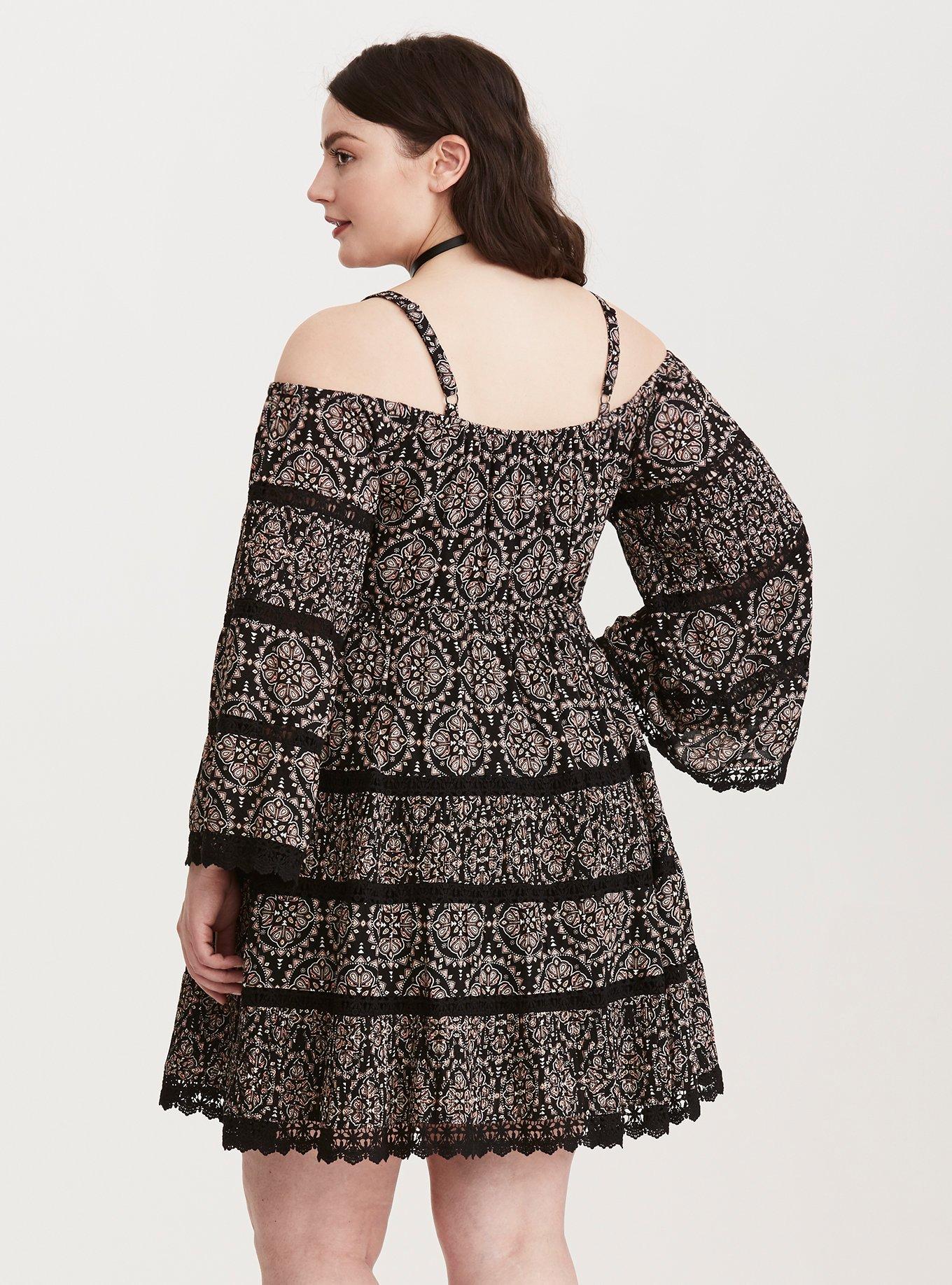 Plus Size - Torrid Insider Medallion Print Cold Shoulder Skater Dress ...