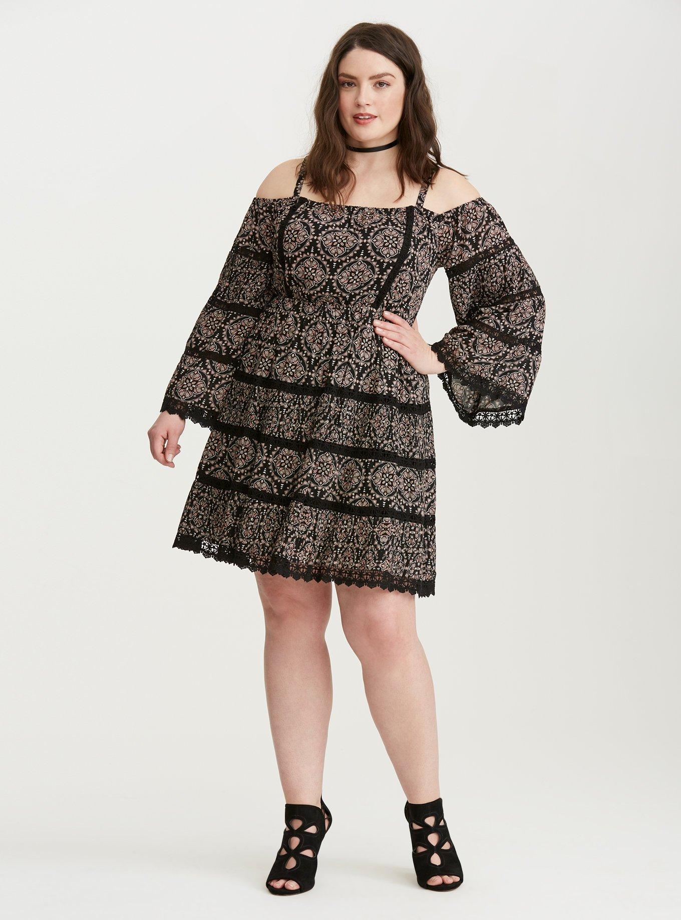 Plus Size - Torrid Insider Medallion Print Cold Shoulder Skater Dress ...