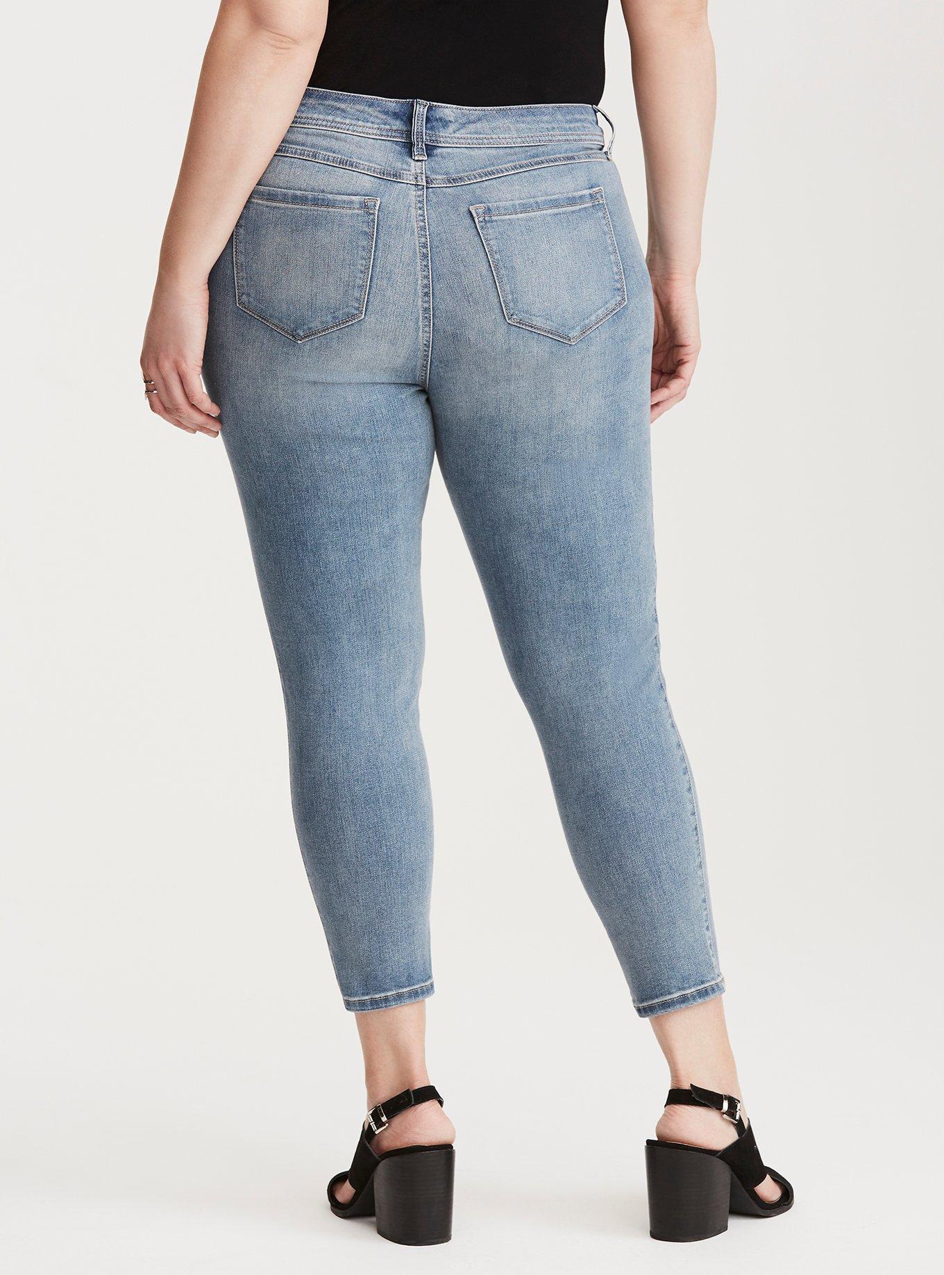Plus Size - Cropped Luxe Skinny Jeans - Light Wash with Destruction ...