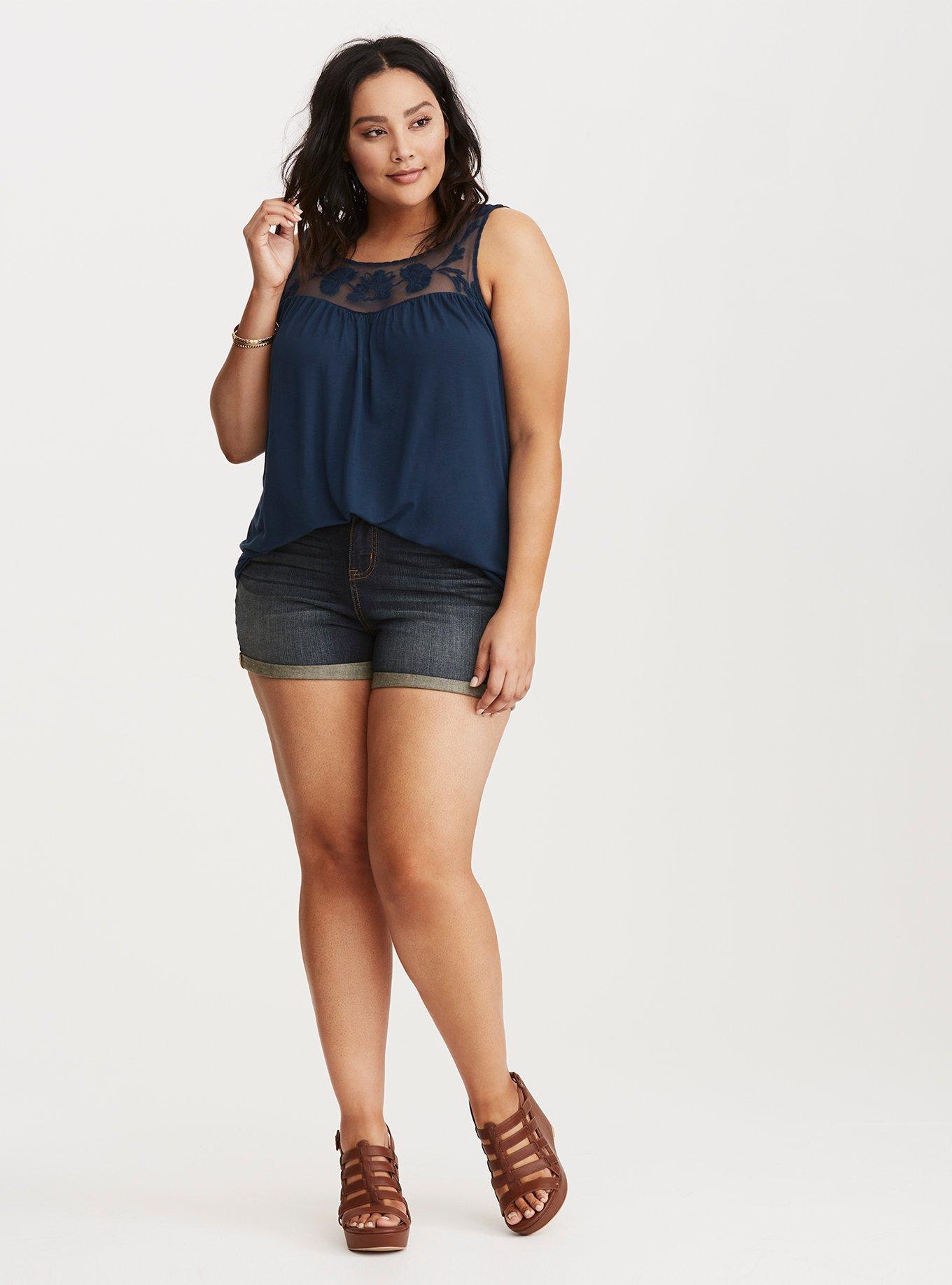 Plus Size - Embroidered Mesh Inset Tank Top - Torrid