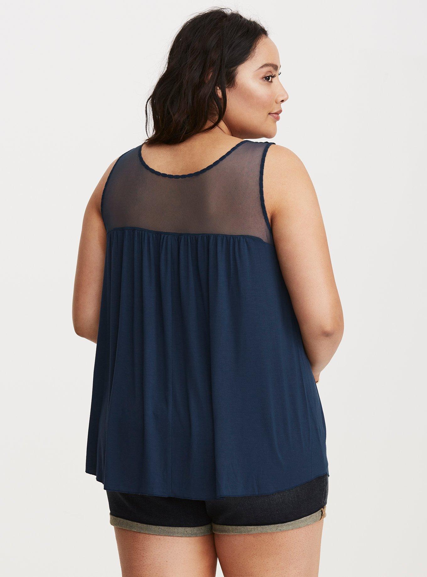 Plus Size - Embroidered Mesh Inset Tank Top - Torrid