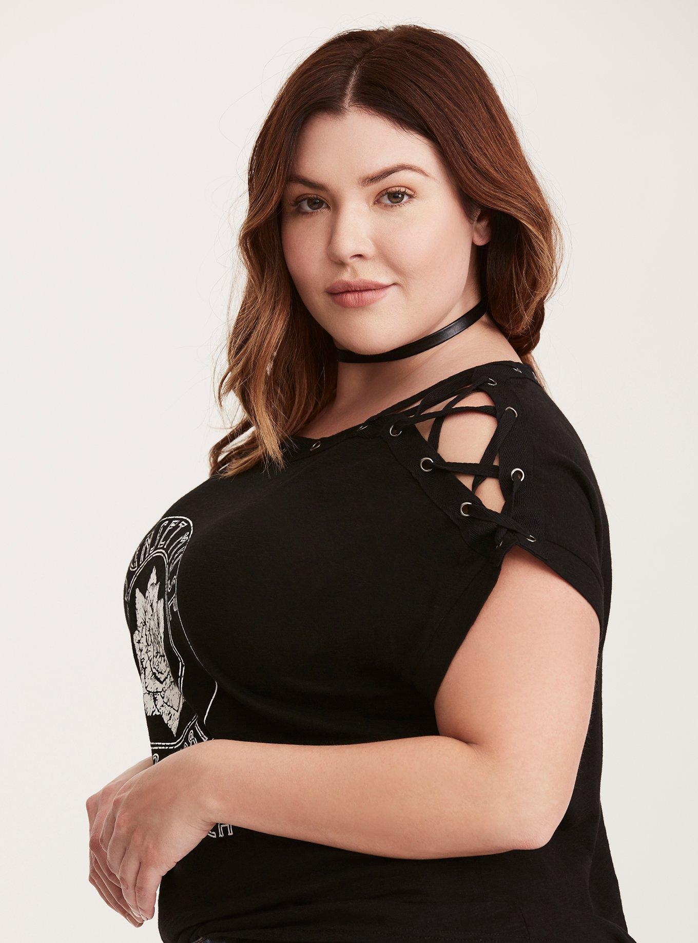 Plus Size - Lace Up Shoulder Graphic Tee - Torrid
