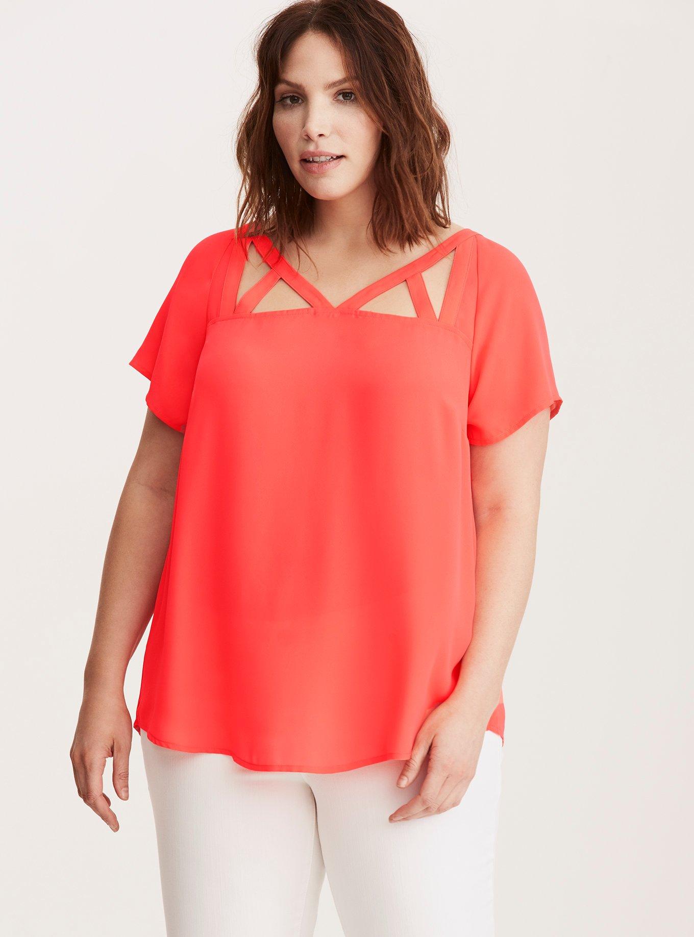 Plus Size - Georgette Cage Front Top - Torrid