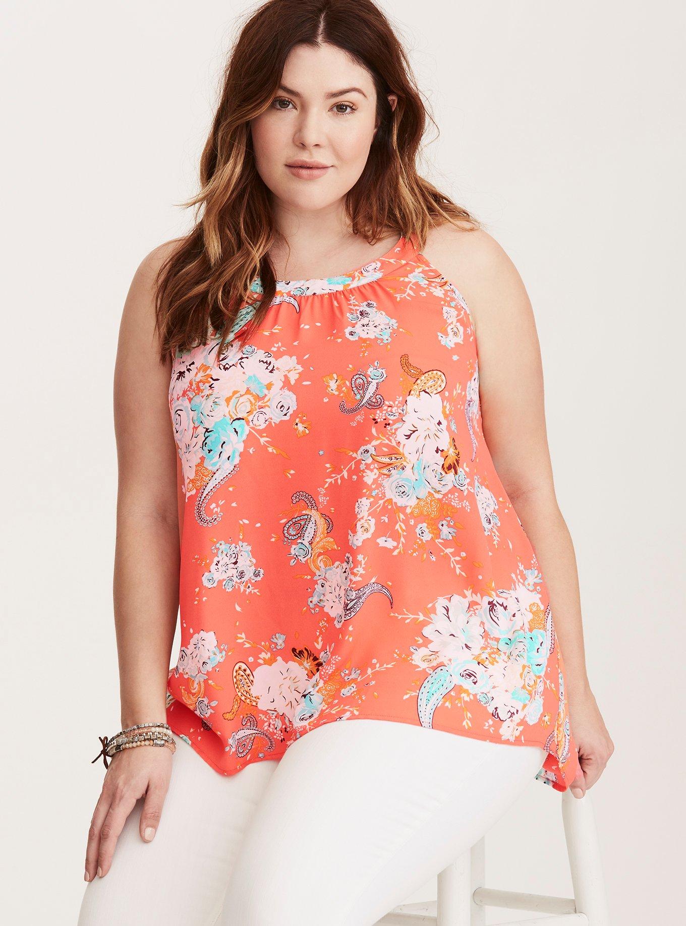 Plus Size - Floral Print Georgette High Neck Tank Top - Torrid