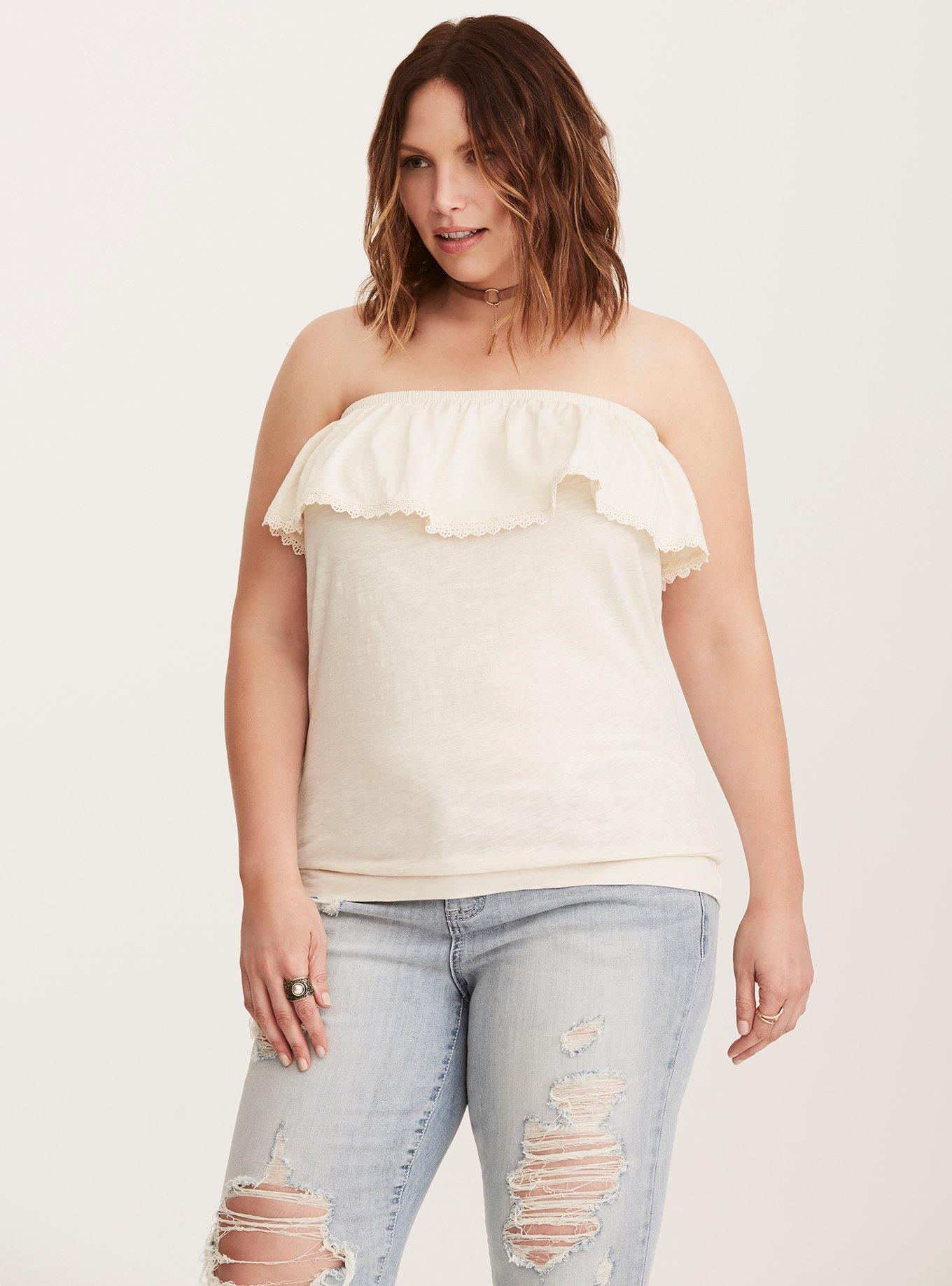 Plus Size - Crochet Trim Ruffled Tube Top - Torrid