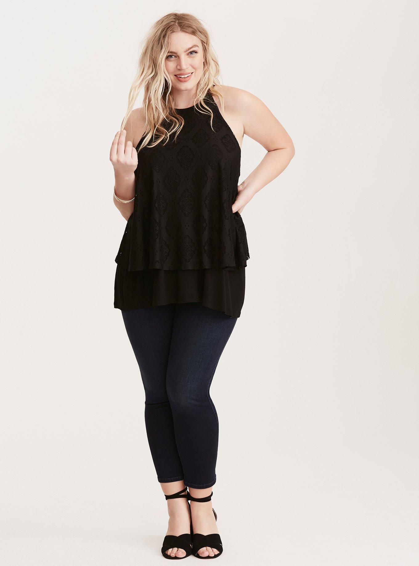 Plus Size - Crochet Double Layer Split Back Tank Top - Torrid
