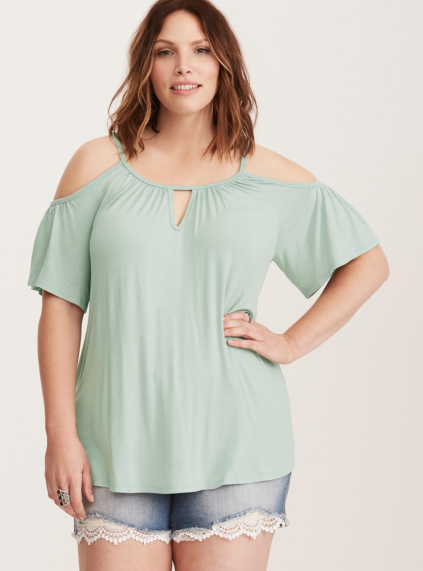 Plus Size - Keyhole Neck Cold Shoulder Top - Torrid