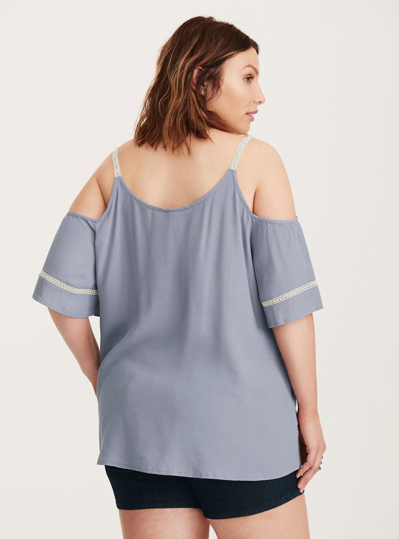 Plus Size - Embroidered Lace Inset Cold Shoulder Top - Torrid